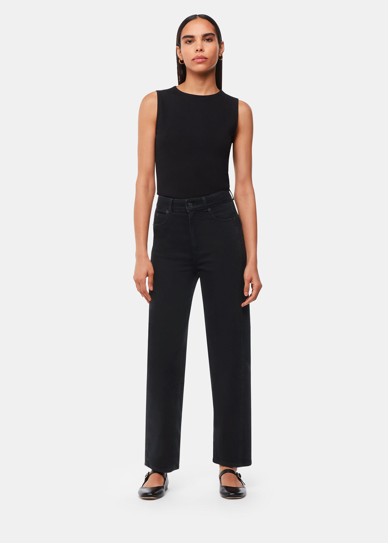 Black High-Waisted Barrel-Leg Jeans | Whistles | Whistles UK