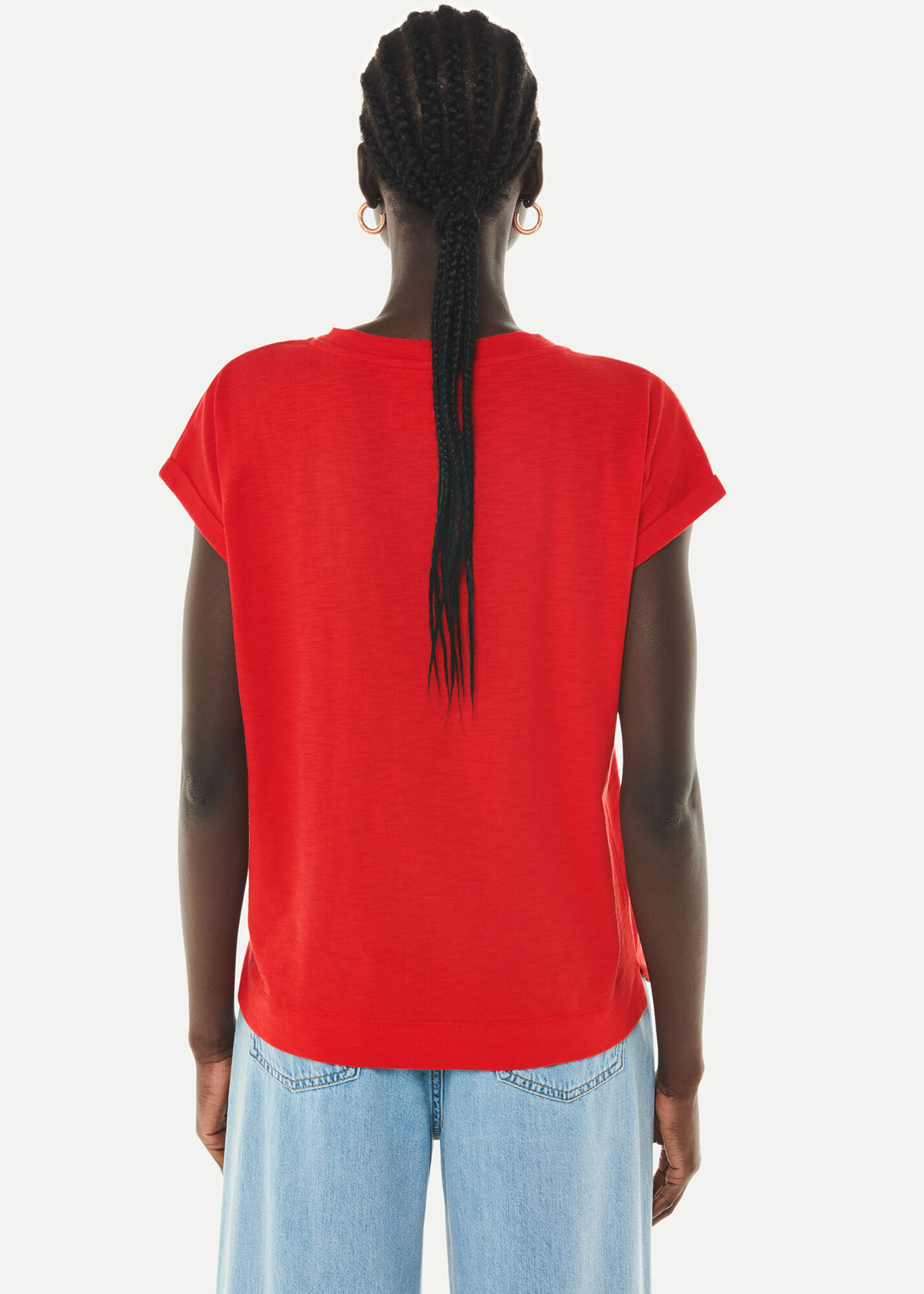 Red Willa V Neck Cap Sleeve Tee | WHISTLES | Whistles UK