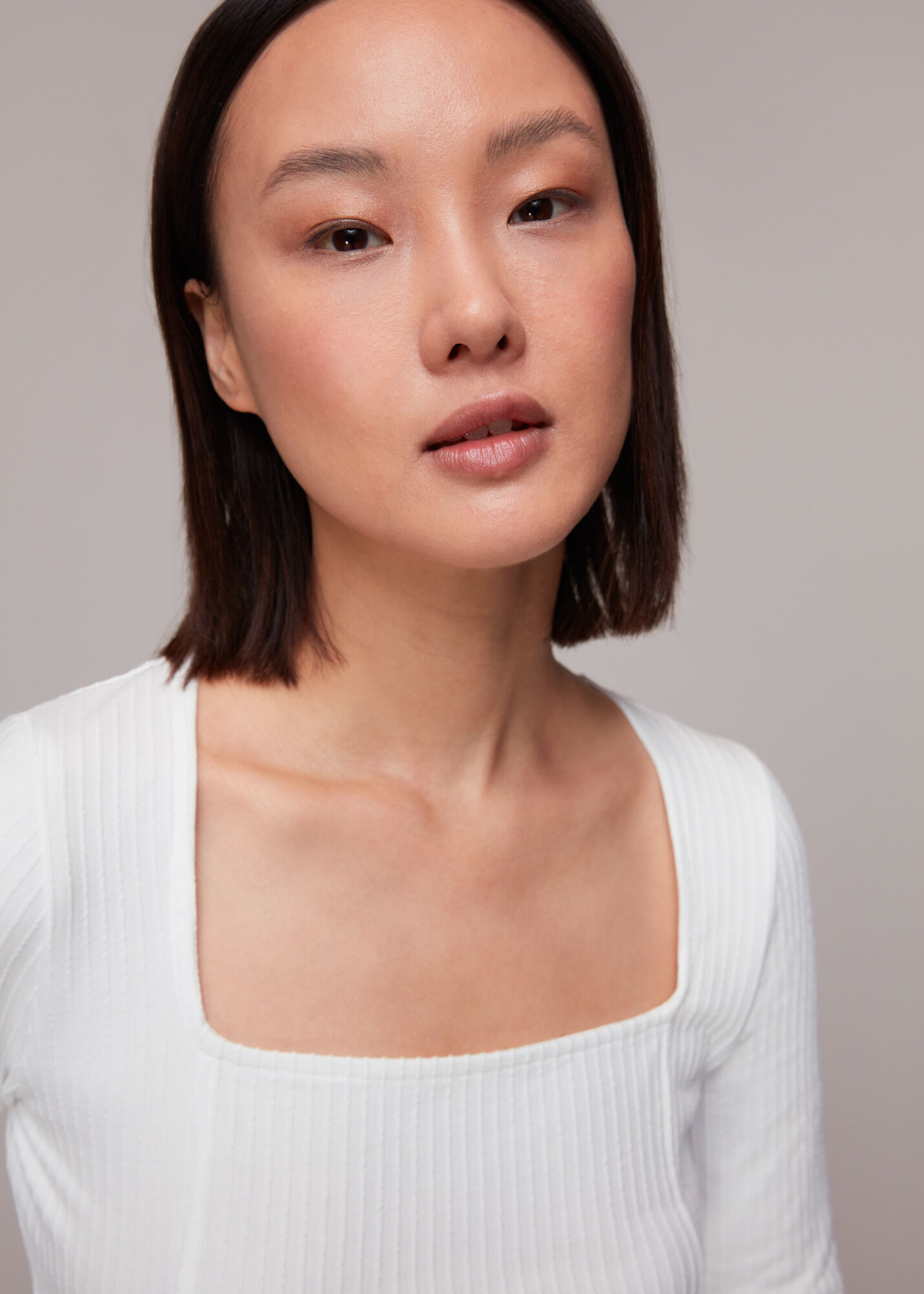 White Square Neck Long Sleeve Rib | WHISTLES | Whistles UK