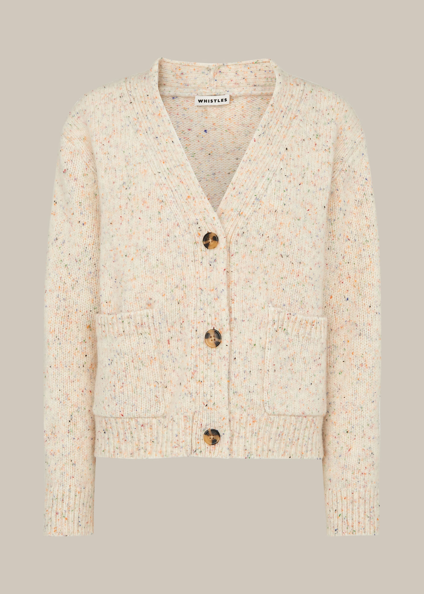 Oatmeal V Neck Knitted Cardigan | WHISTLES | Whistles UK