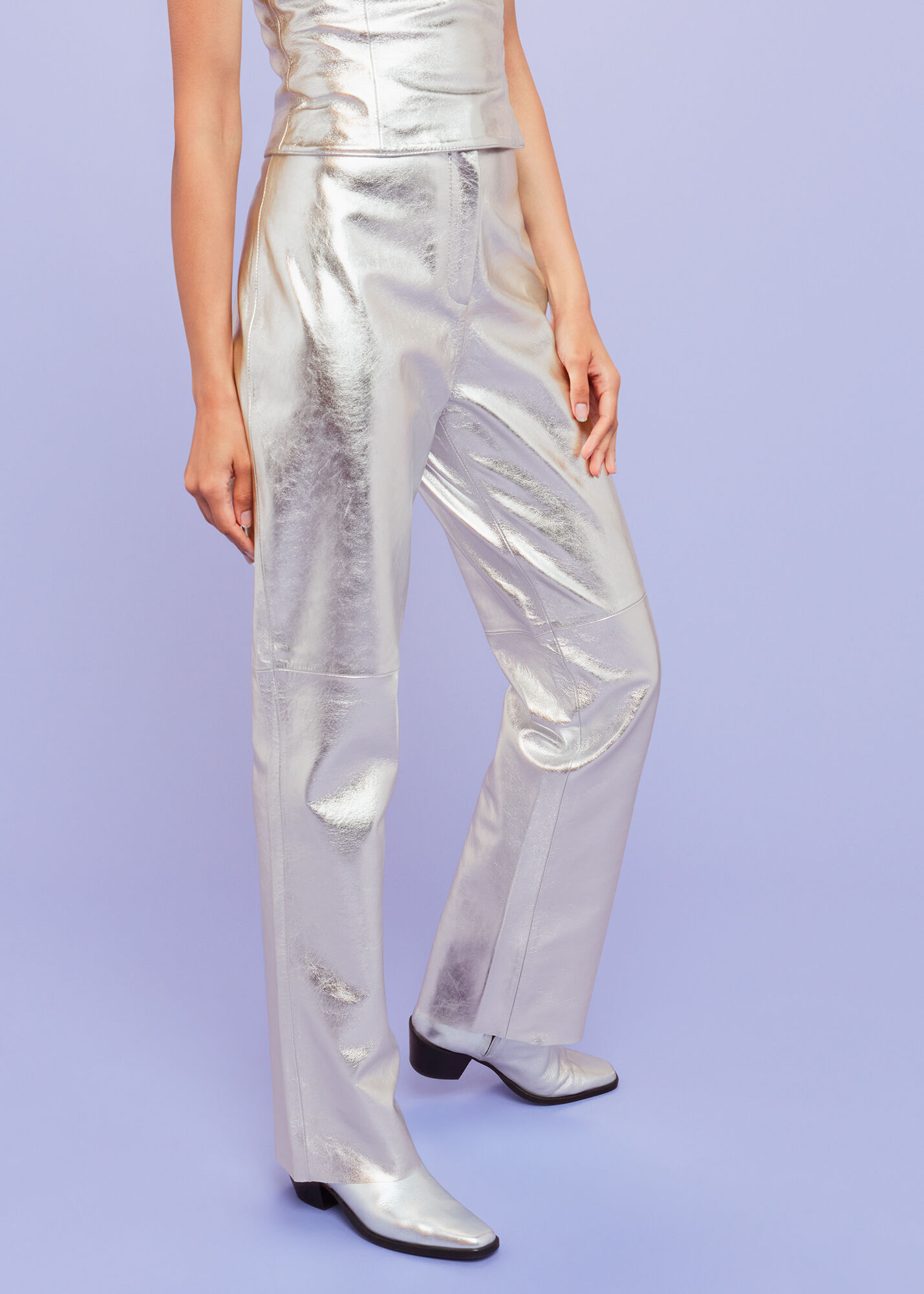 Silver Cosmo Leather Trouser | WHISTLES | Whistles UK