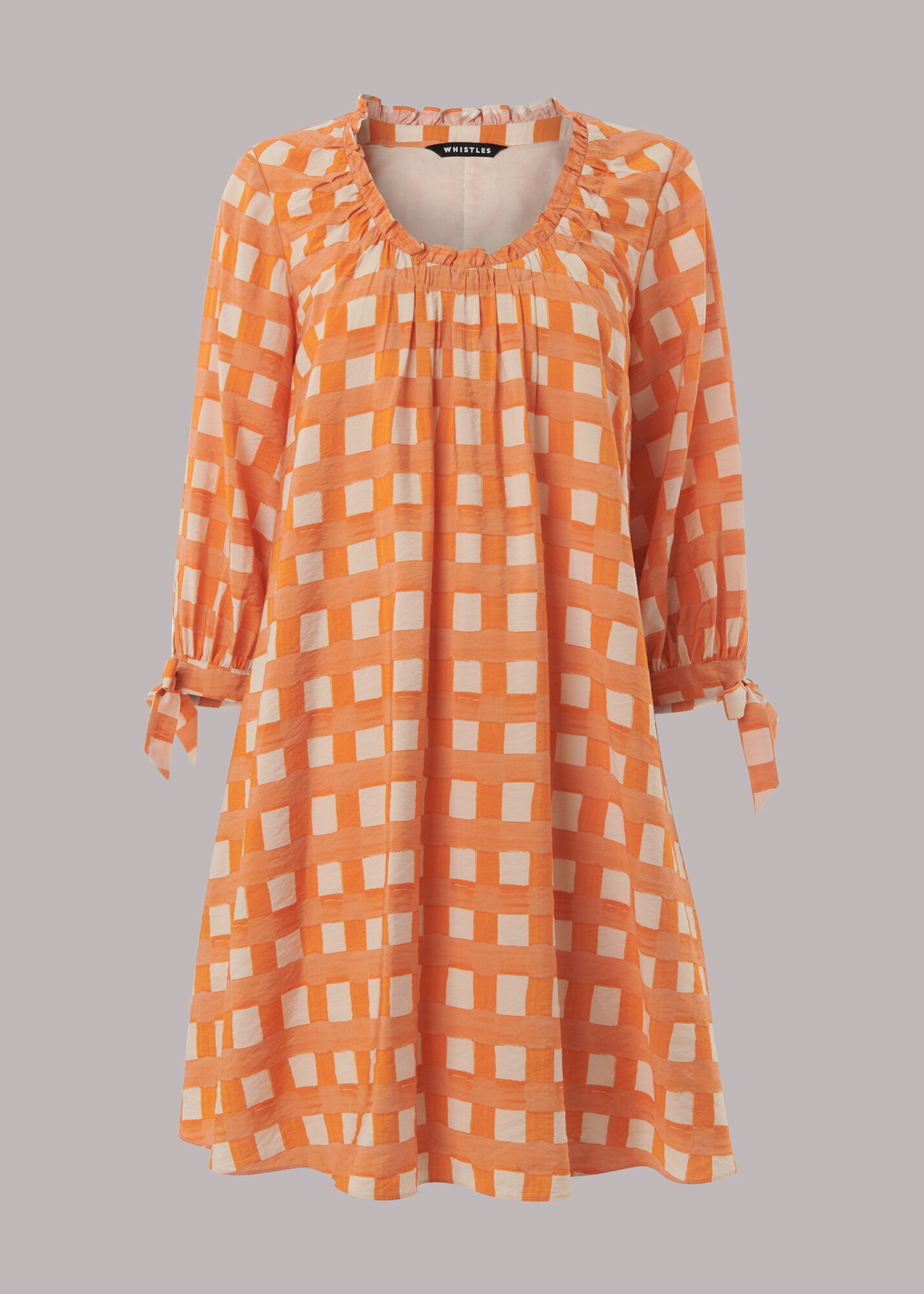 Orange/Multi Lydia Gathered Trapeze Dress | WHISTLES | Whistles UK