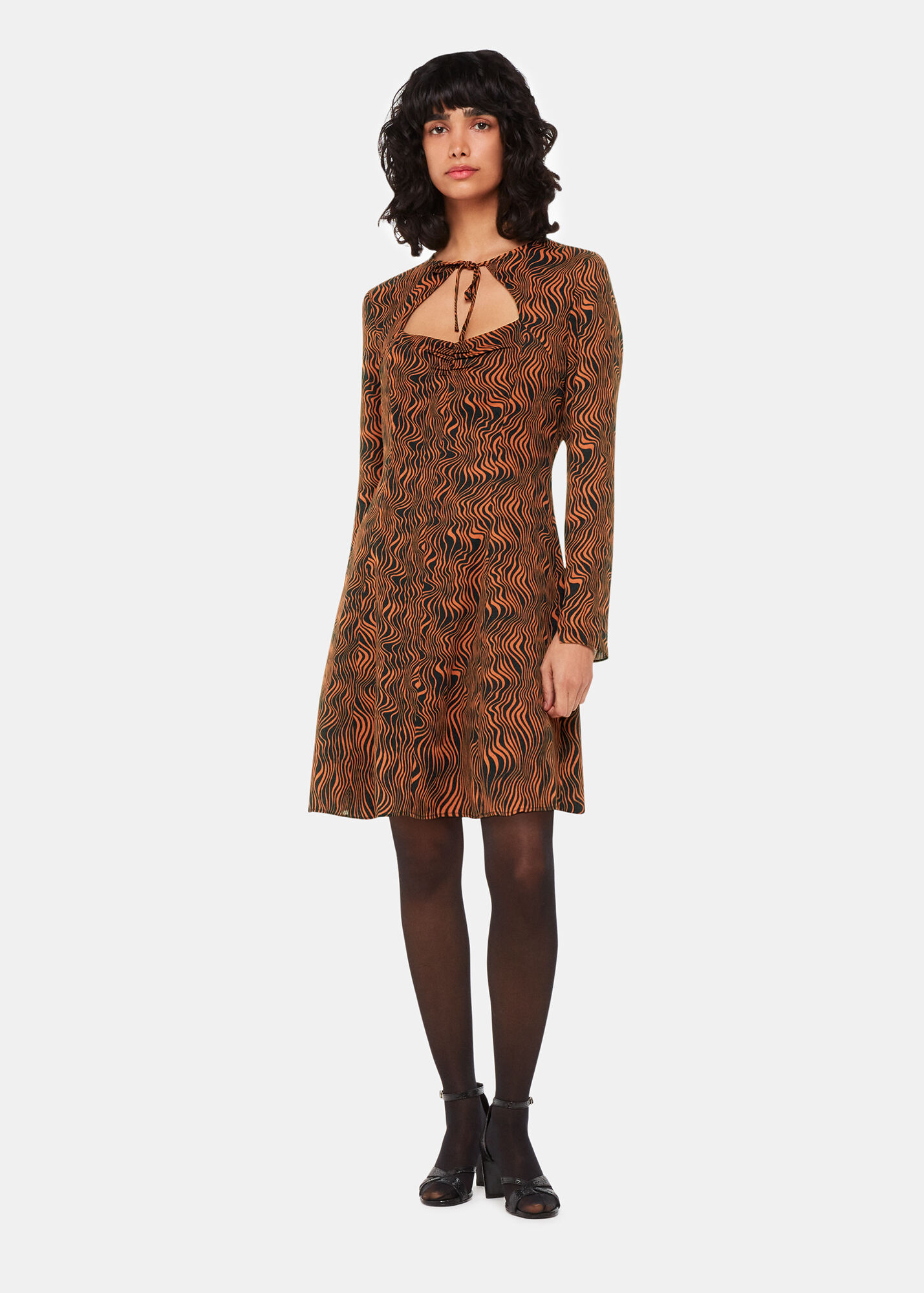 Black/Multi Optical Wiggle Mini Dress | WHISTLES | Whistles US