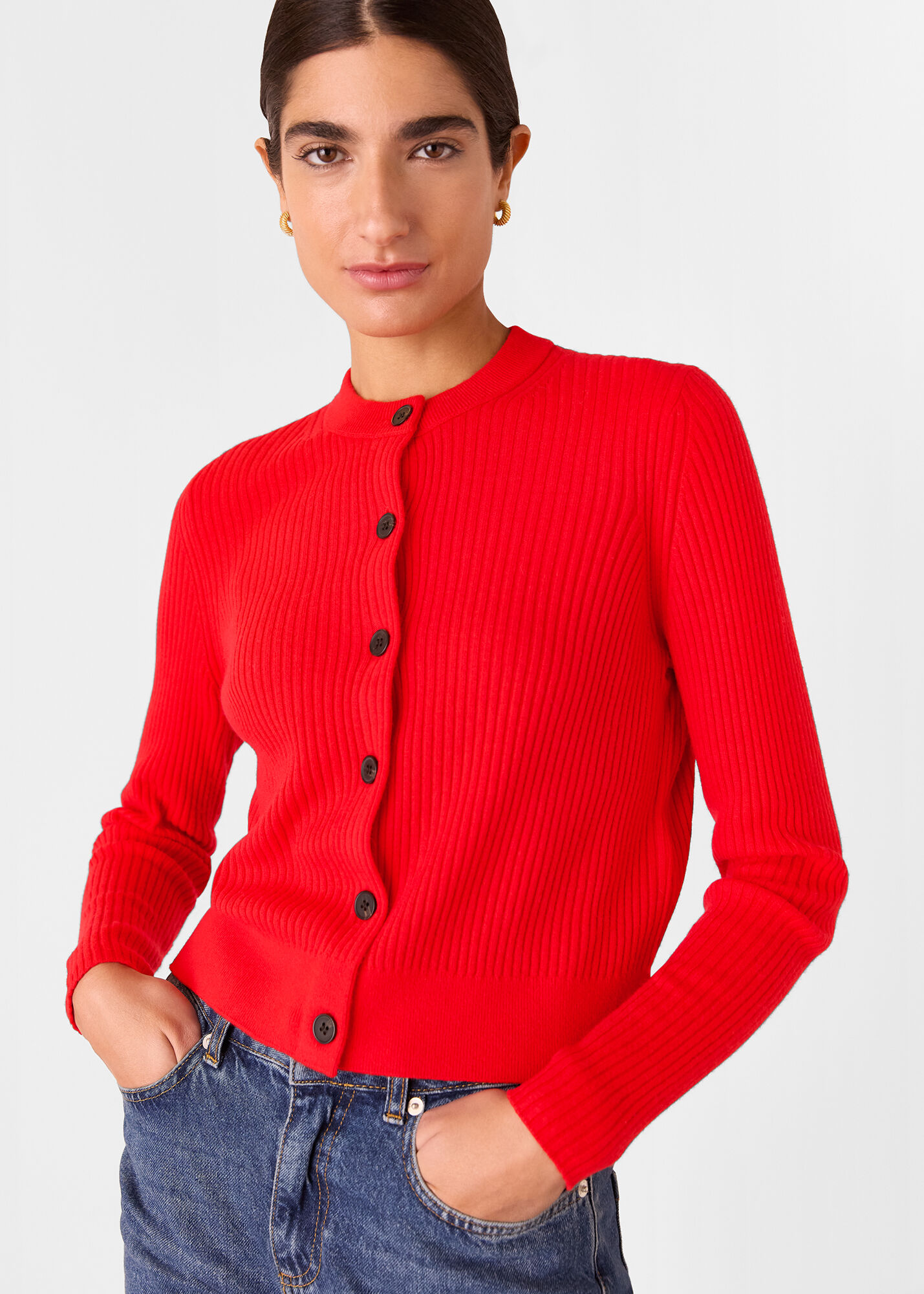Red Jasmine Ribbed Cardigan | WHISTLES | Whistles UK