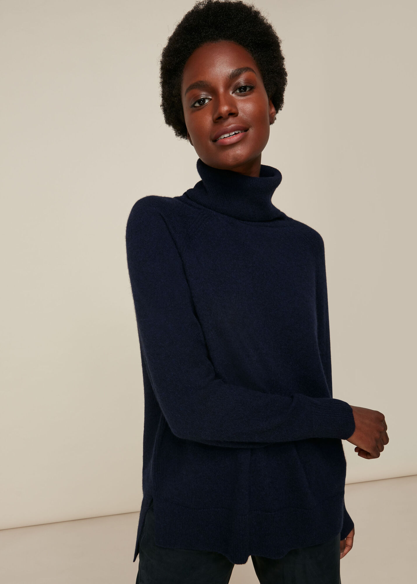 Navy Cashmere Roll Neck Knit | WHISTLES