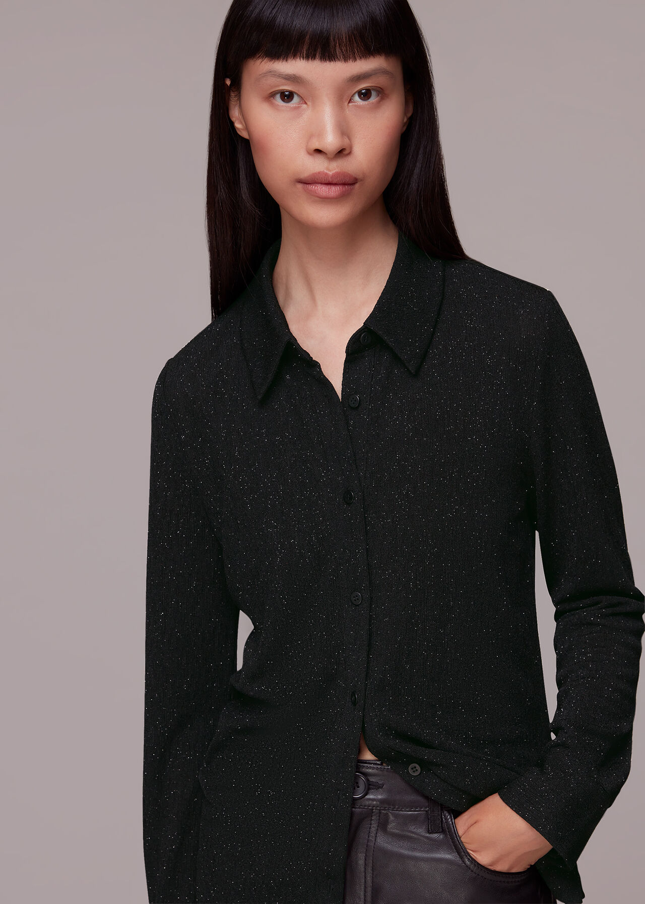 Black Grace Sparkle Shirt | WHISTLES | Whistles UK