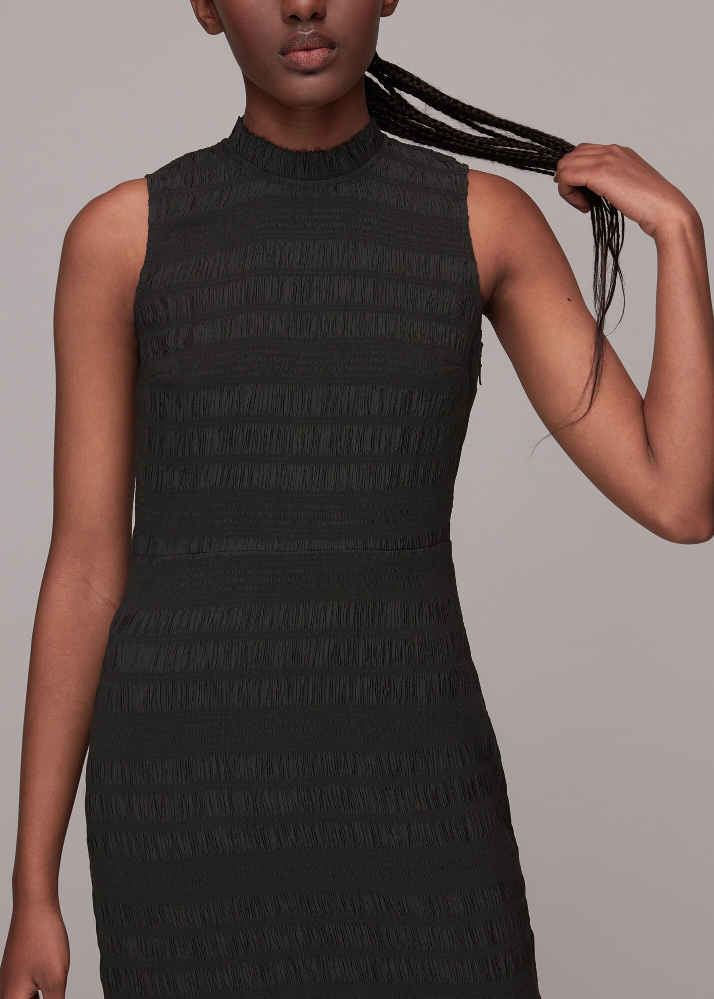 Black Maya Plisse Midi Dress | WHISTLES | Whistles UK