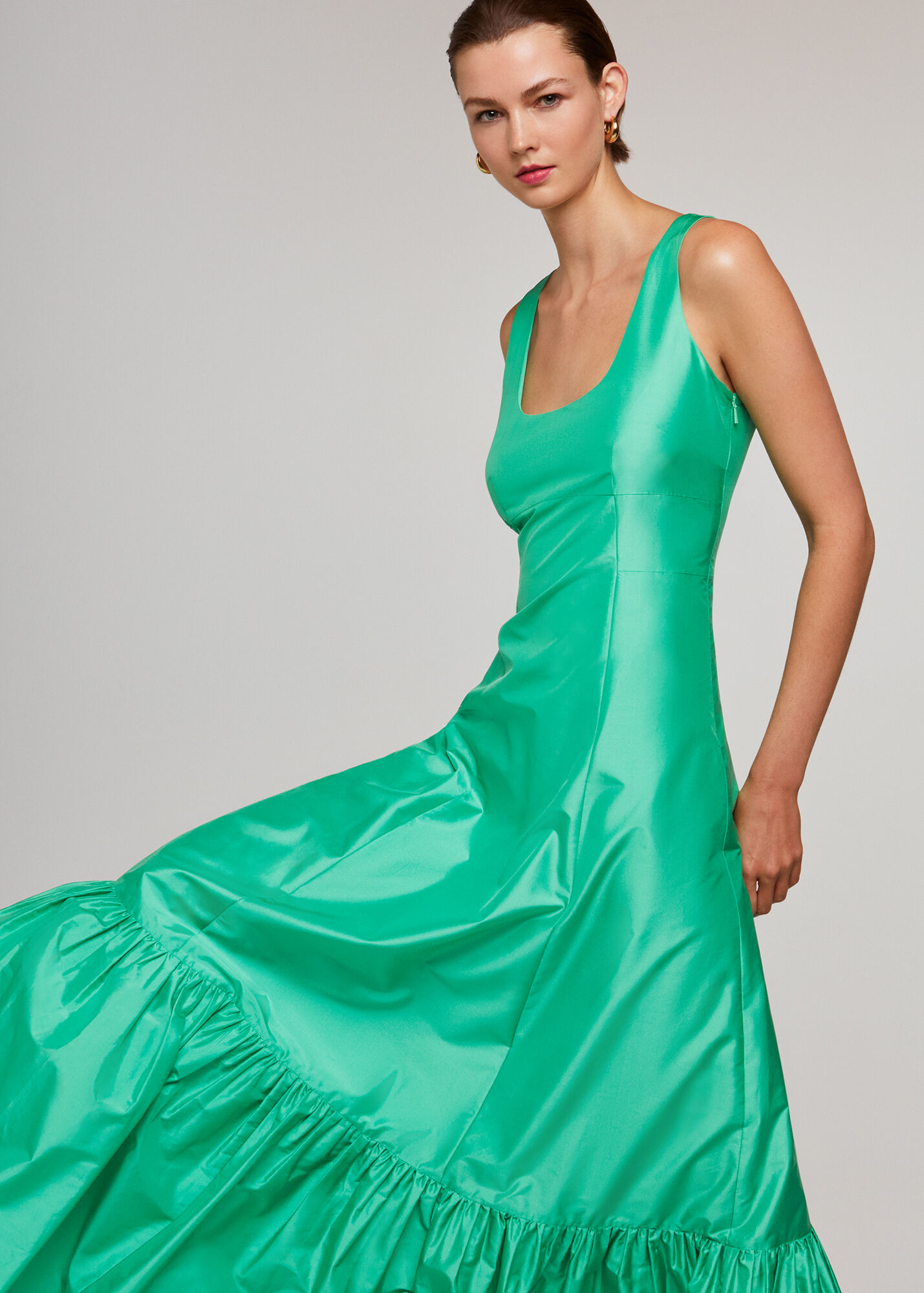 Green Taffeta Silk Blend Maxi Dress | WHISTLES | Whistles UK