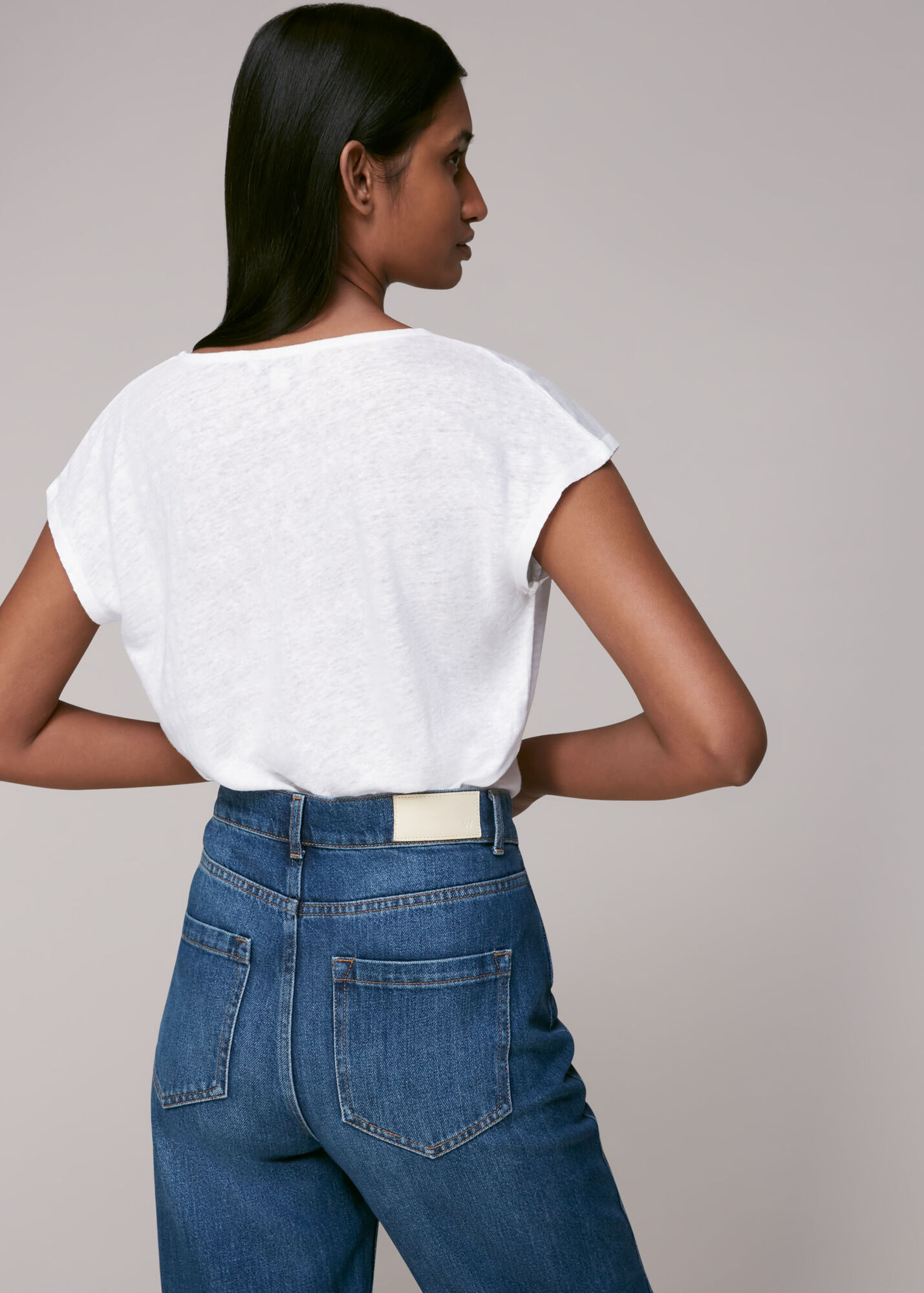 White Ruched V-Neck Linen T-Shirt | WHISTLES | Whistles UK