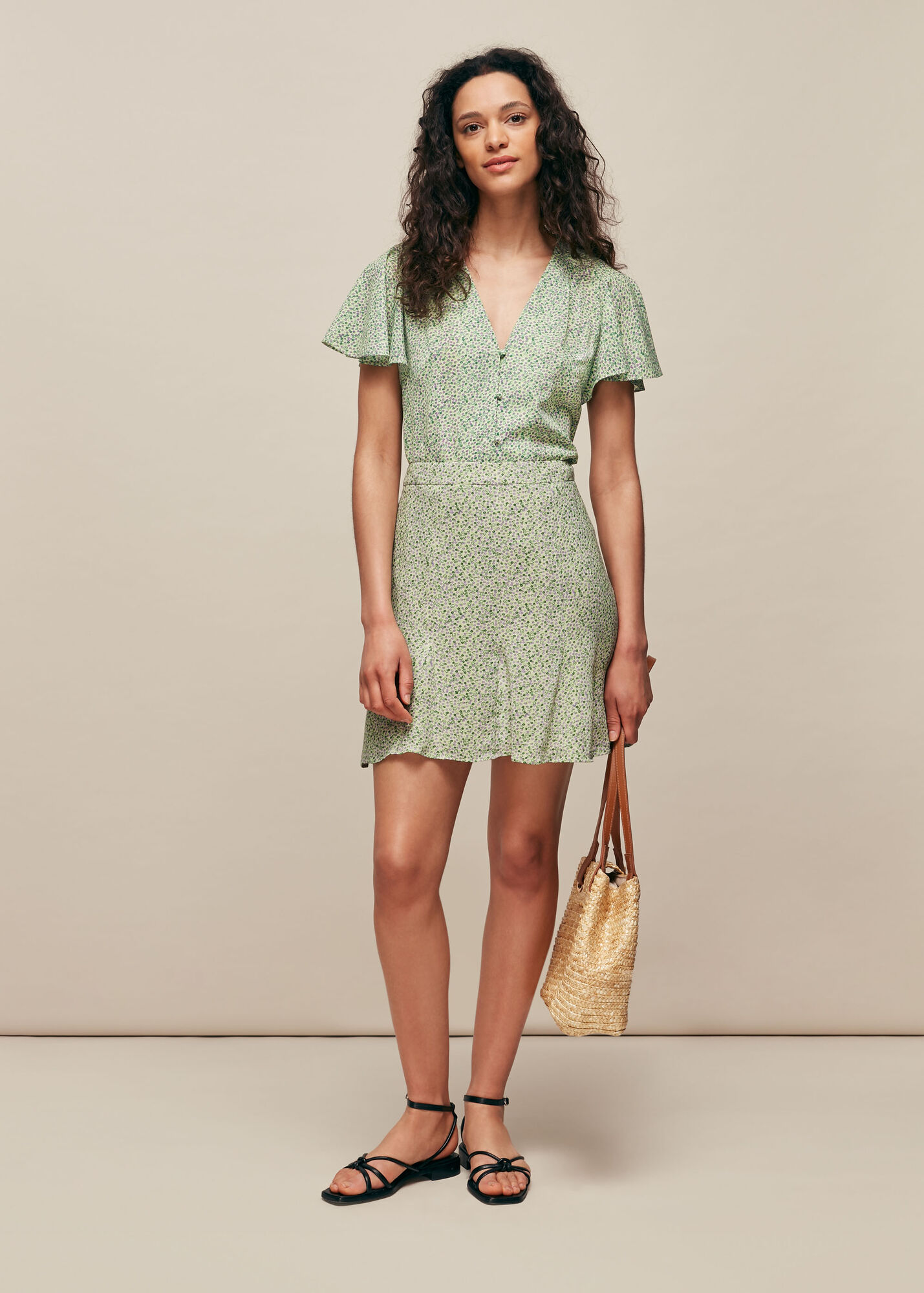 Green/Multi English Garden Flippy Skirt | WHISTLES | Whistles UK