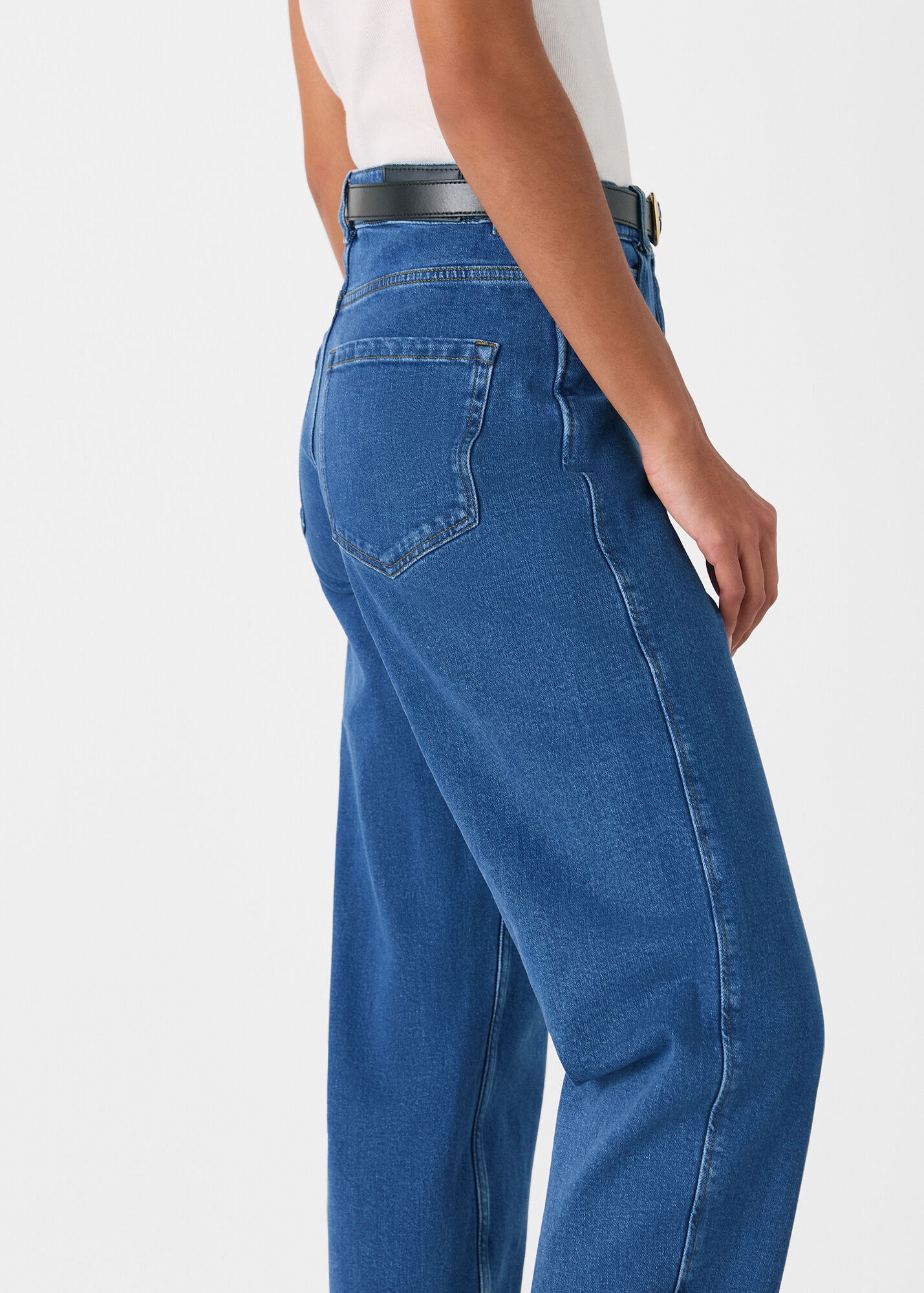 Blue Stretch High-Waisted Barrel-Leg Jeans | Whistles | Whistles UK