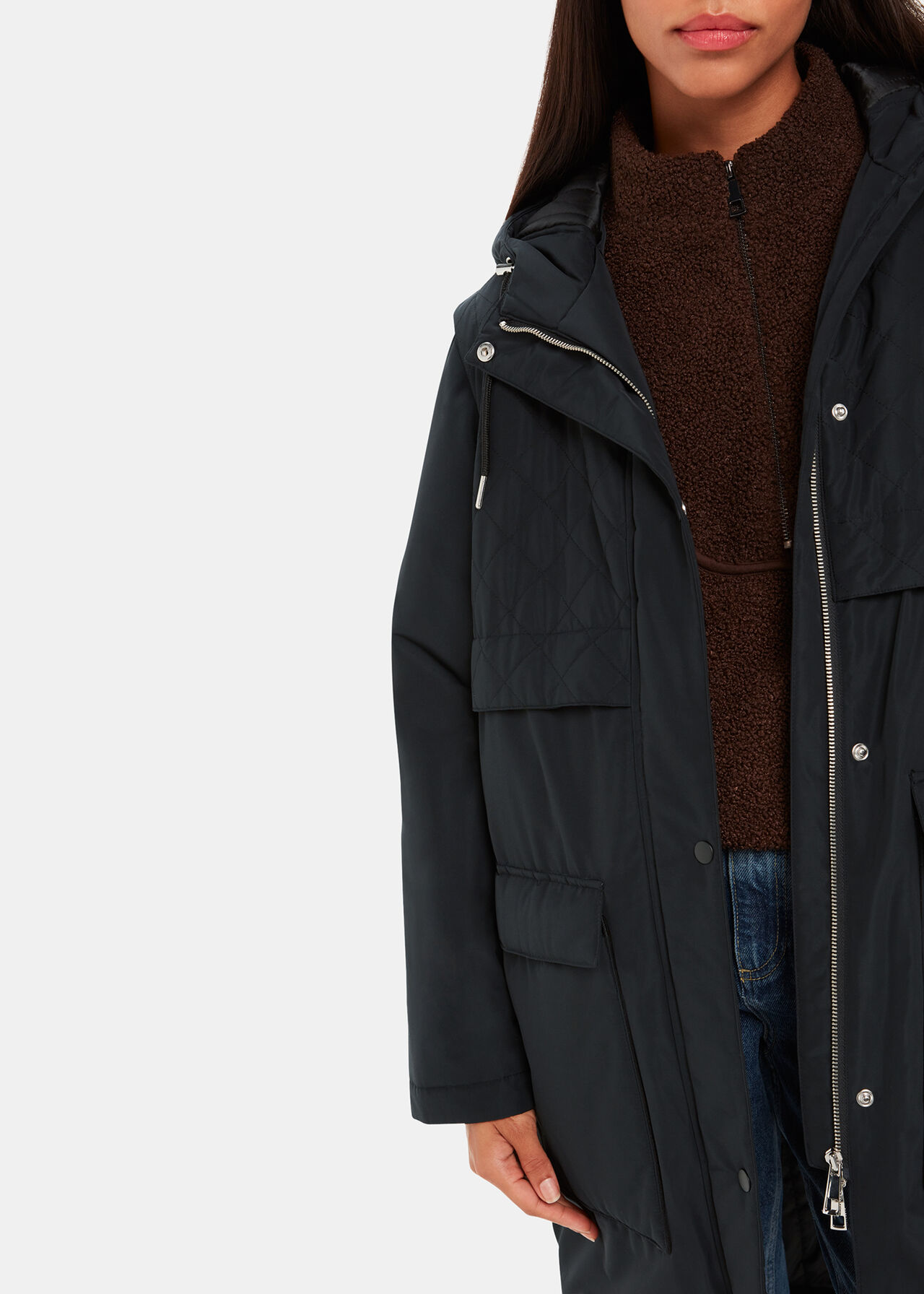 Black Nora Hooded Quilted Parka | WHISTLES