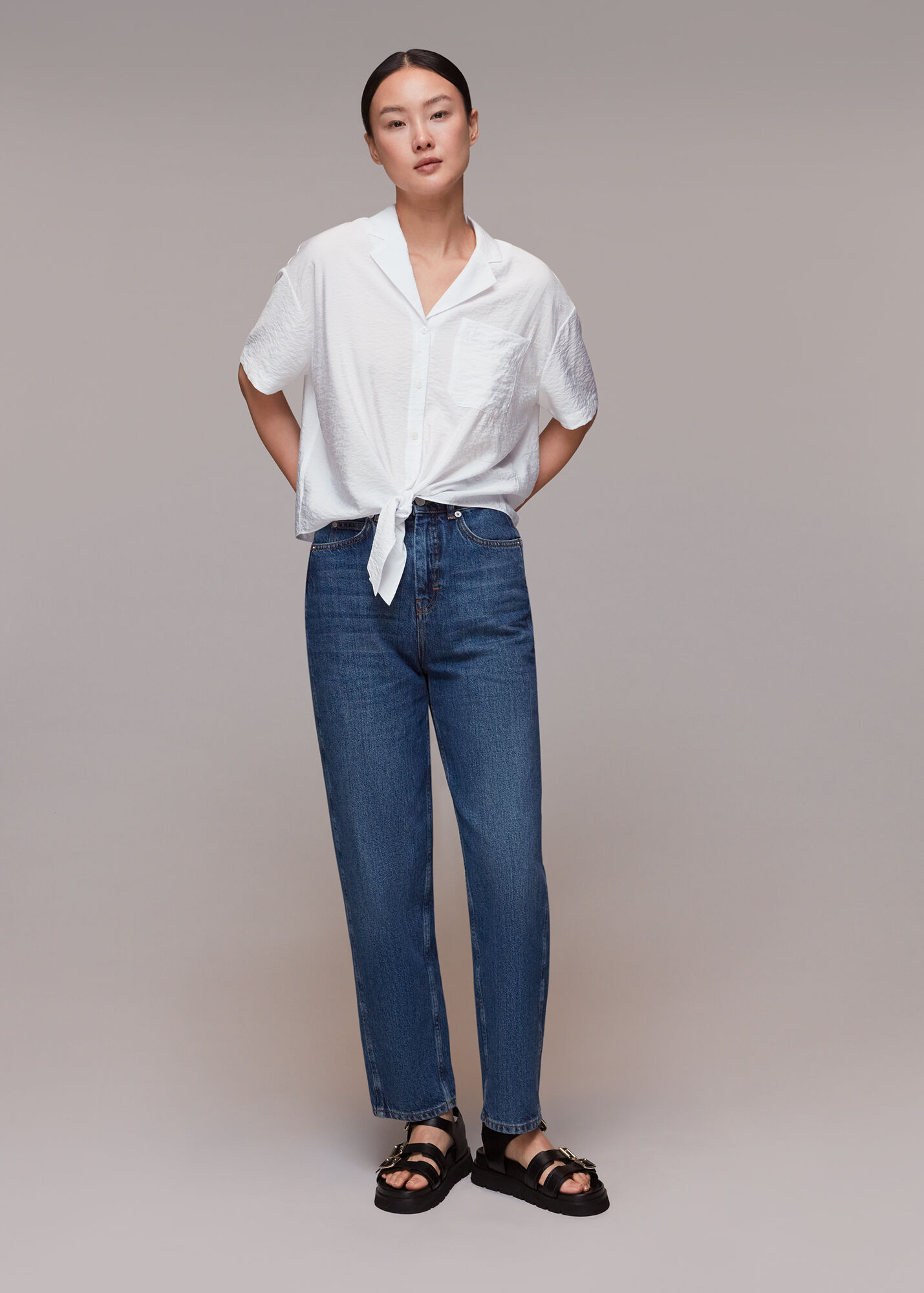 White Nicola Tie Front Top | WHISTLES | Whistles UK