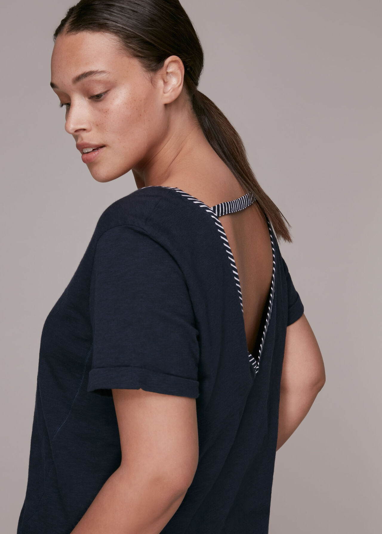 Navy Cut Out Back Relaxed T-Shirt | WHISTLES