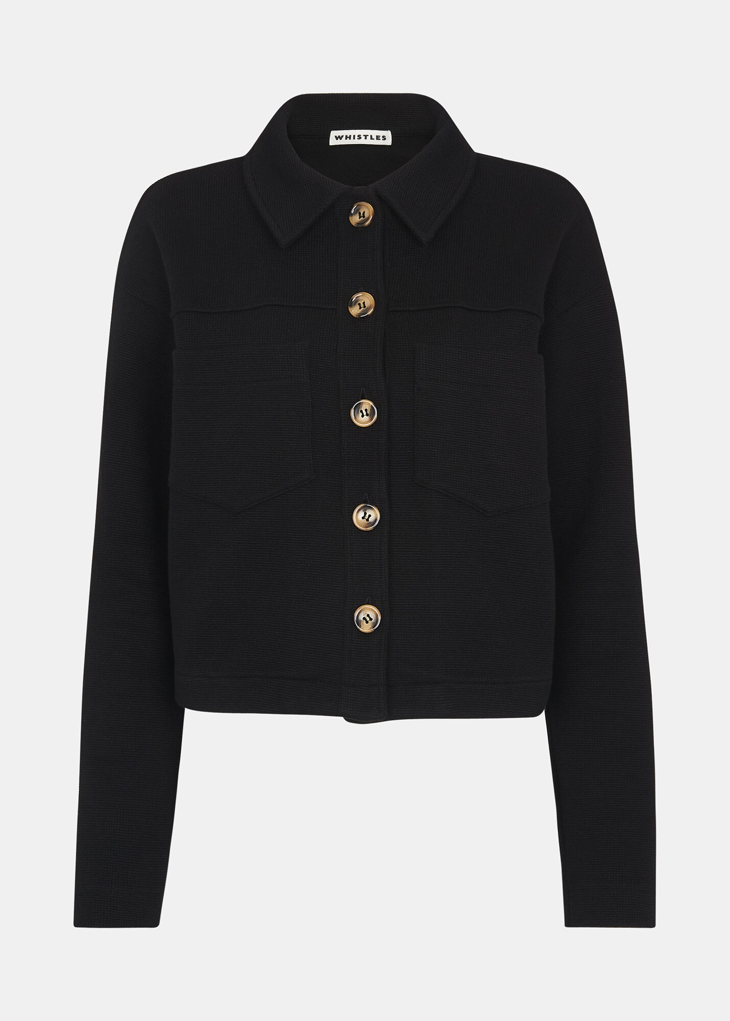 Black Utility Jersey Jacket With Buttons | Whistles | Whistles UK