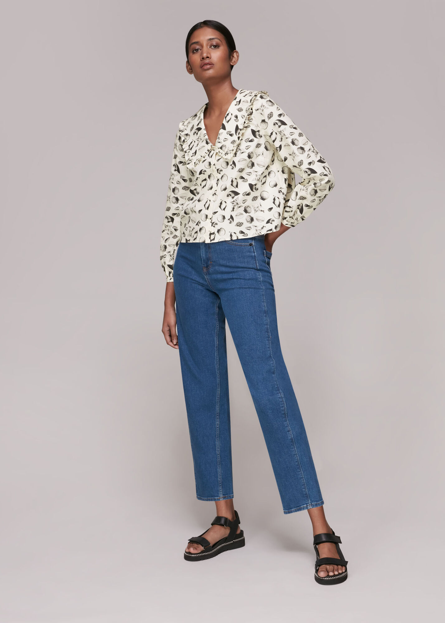 Multicolour Sea Shell Print Collar Top | WHISTLES | Whistles UK