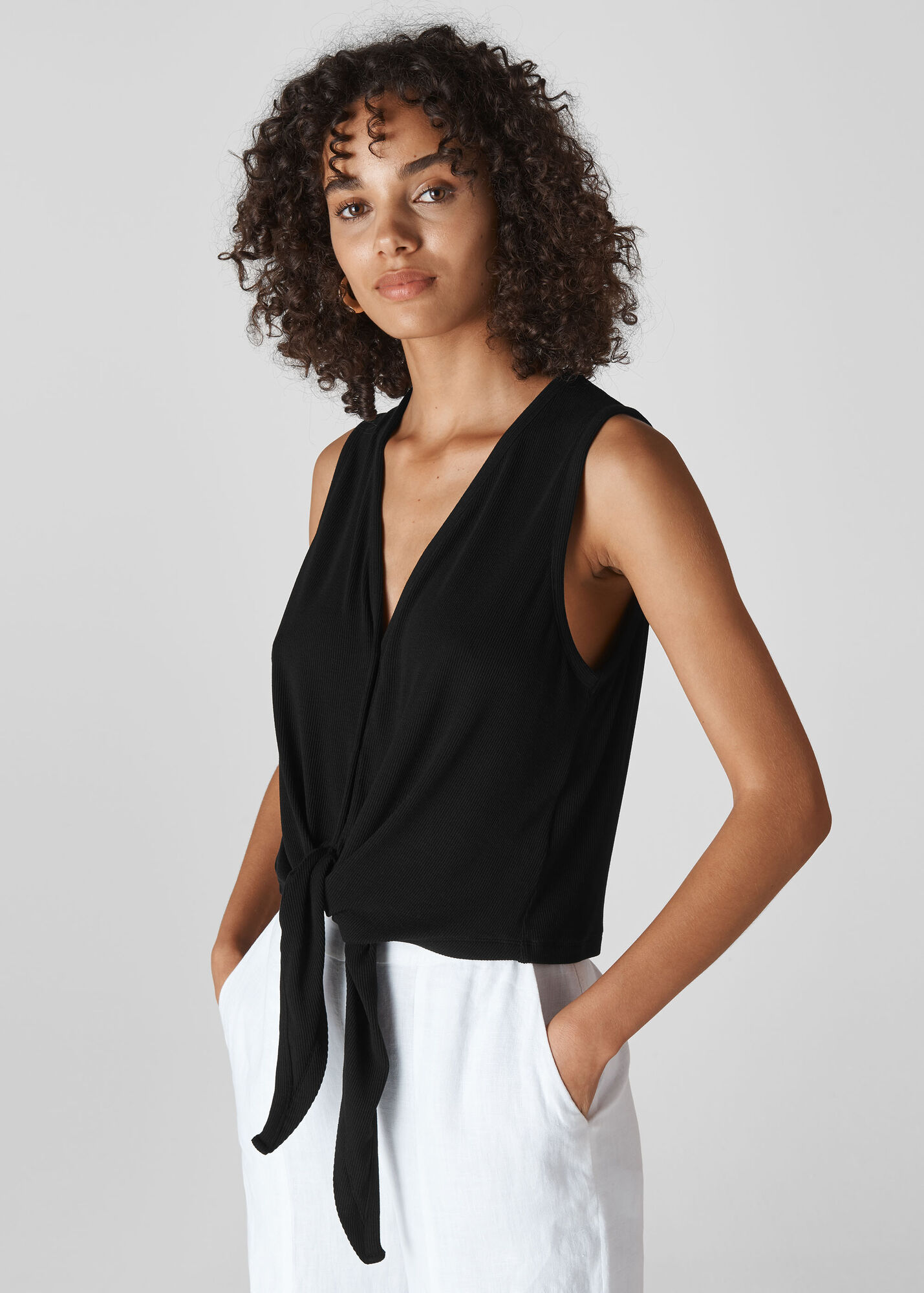 Black Button Down Tank Top | WHISTLES | WHISTLES | Whistles UK