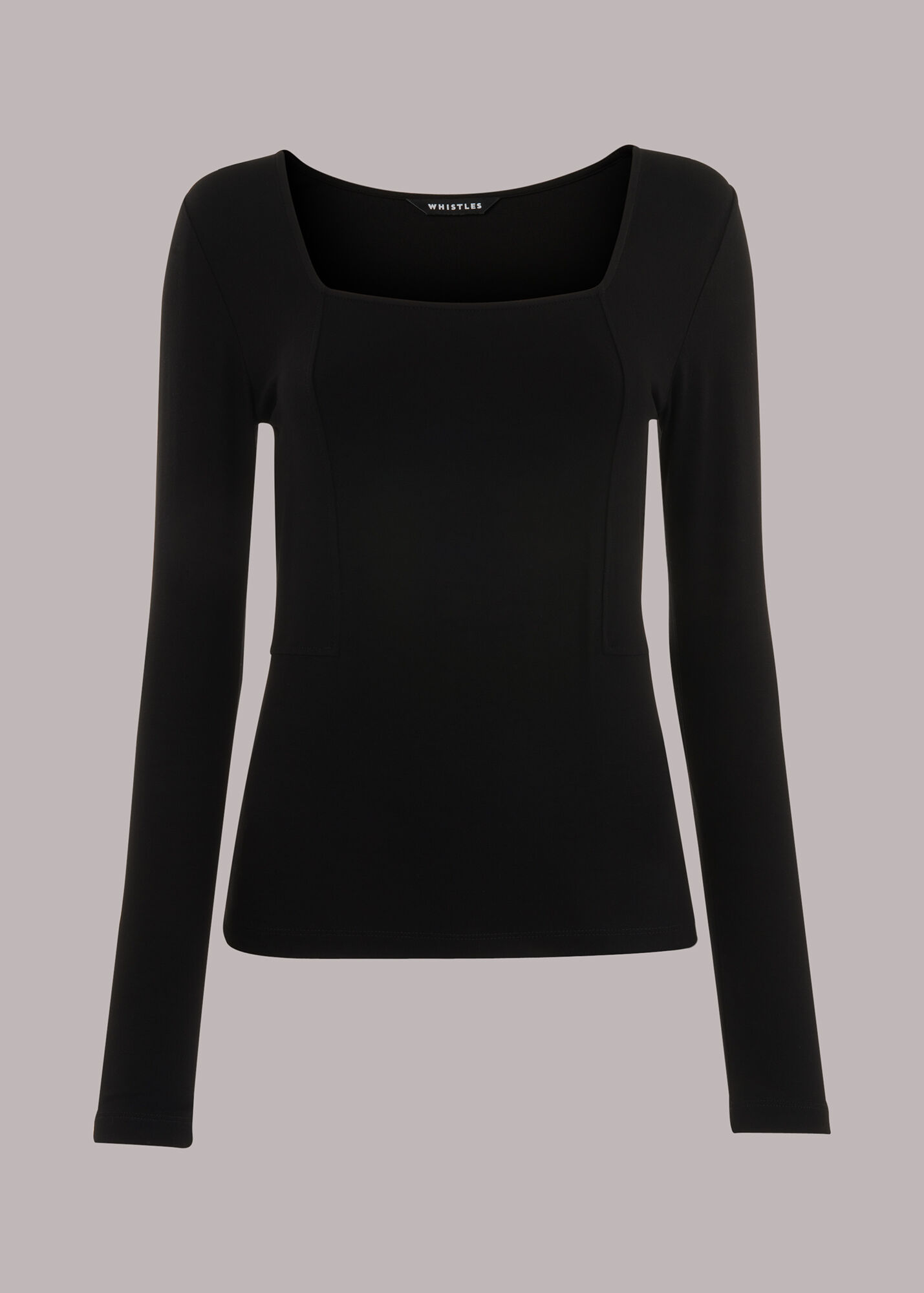 Black Square Neck Long Sleeve Top | WHISTLES | Whistles UK