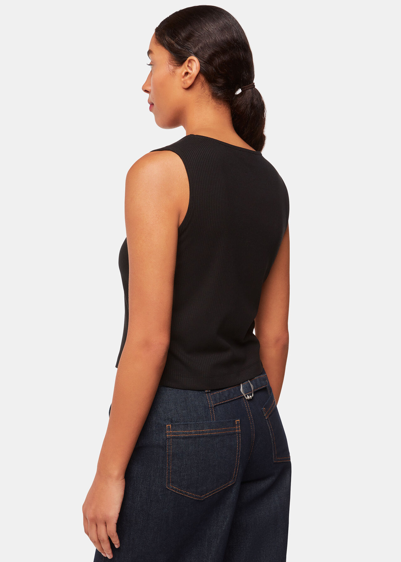 Black Button Front Rib Tank | WHISTLES | Whistles UK