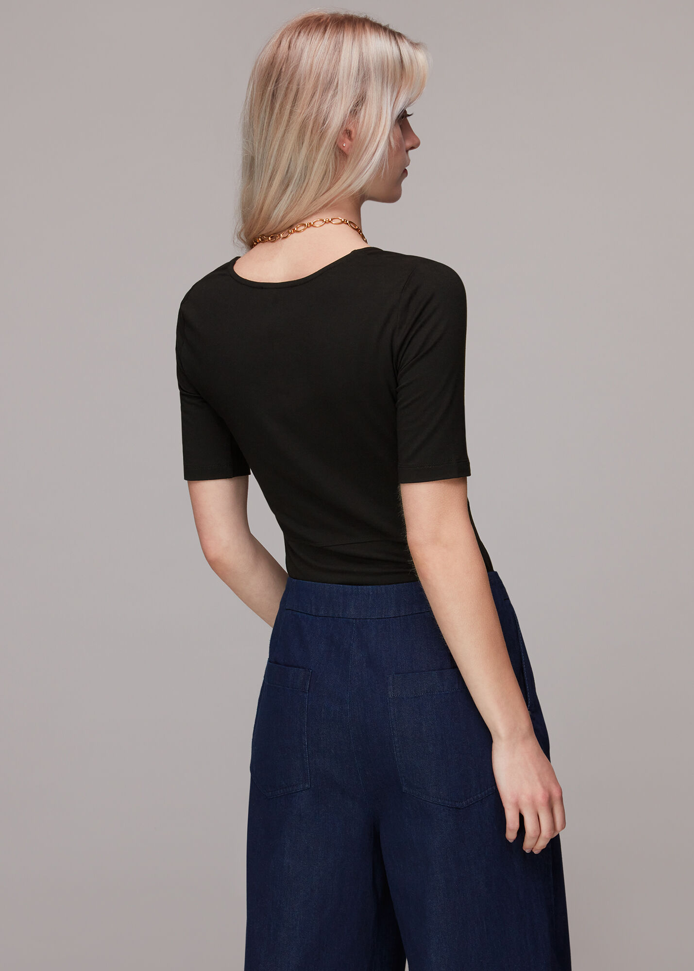 Black Square Neck T-Shirt | WHISTLES | Whistles UK