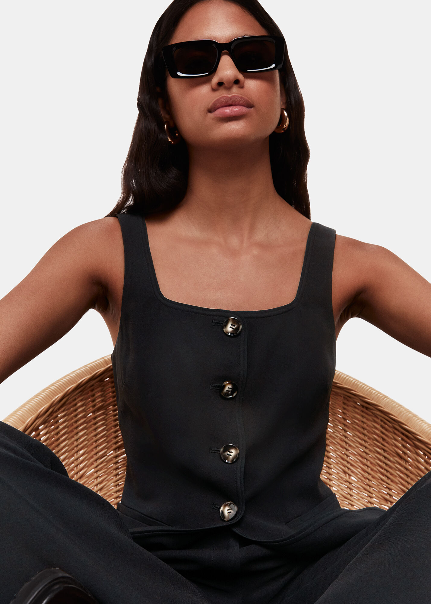 Black Sofia Crepe Waistcoat | WHISTLES | Whistles UK