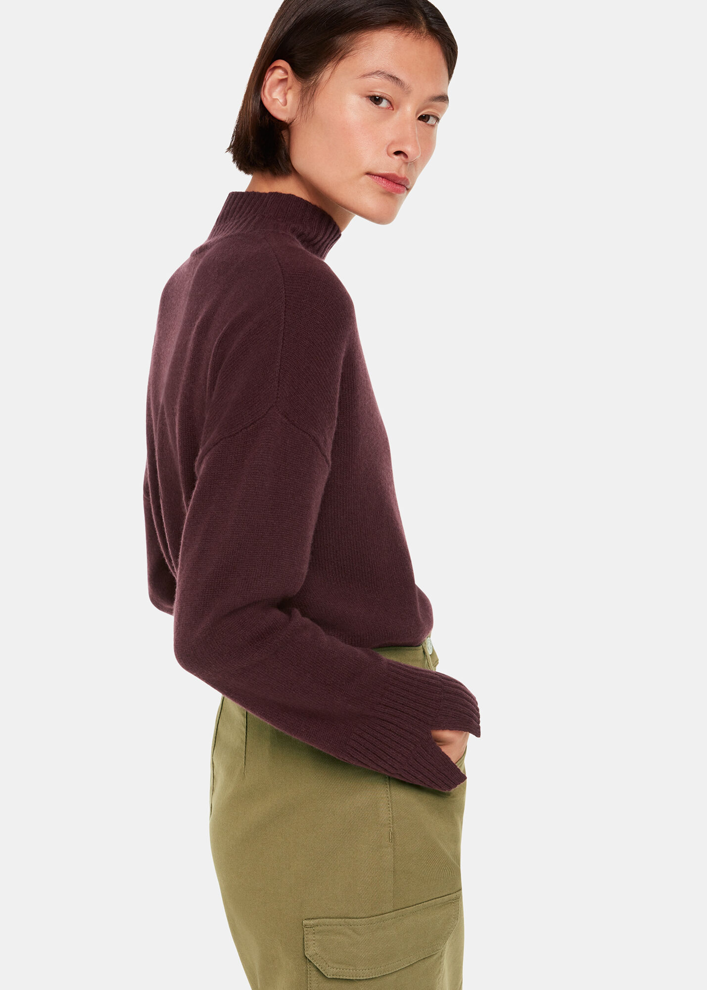 Burgundy Wool Double Trim Funnel Neck | WHISTLES | Whistles UK
