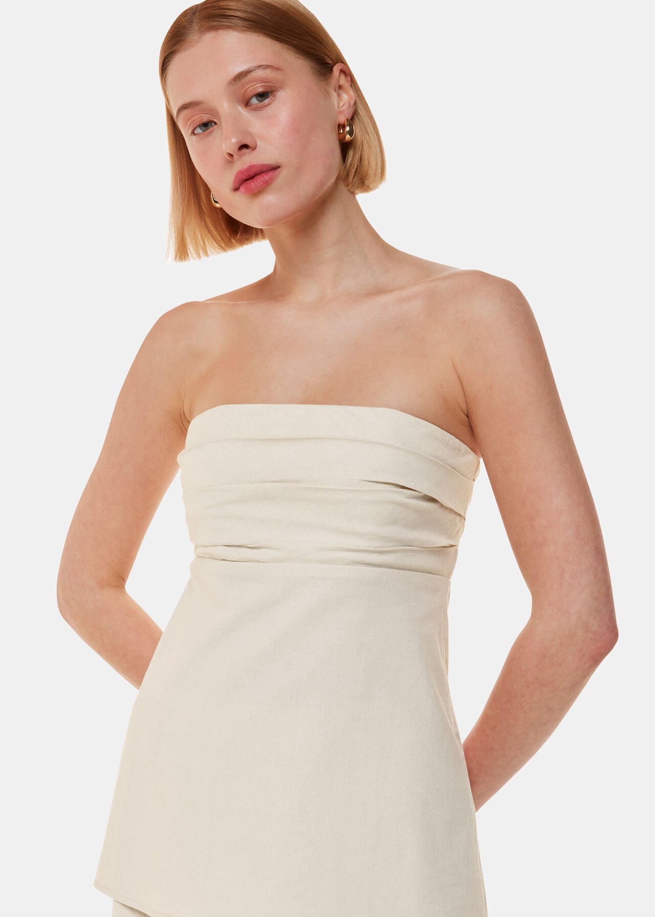 Oatmeal Lula Linen Blend Bandeau Top | WHISTLES | Whistles US
