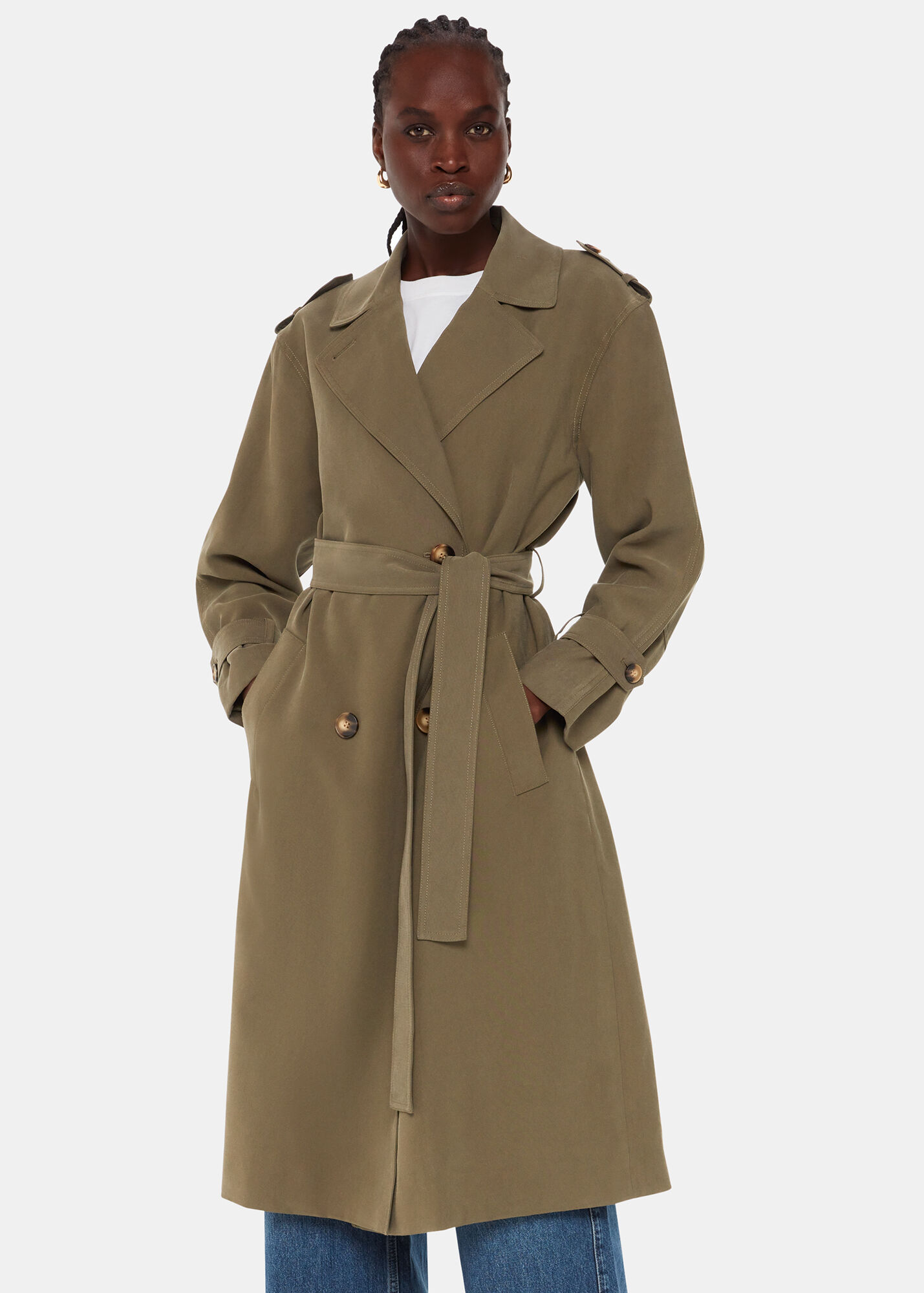 Khaki Riley Trench Coat | WHISTLES | Whistles UK