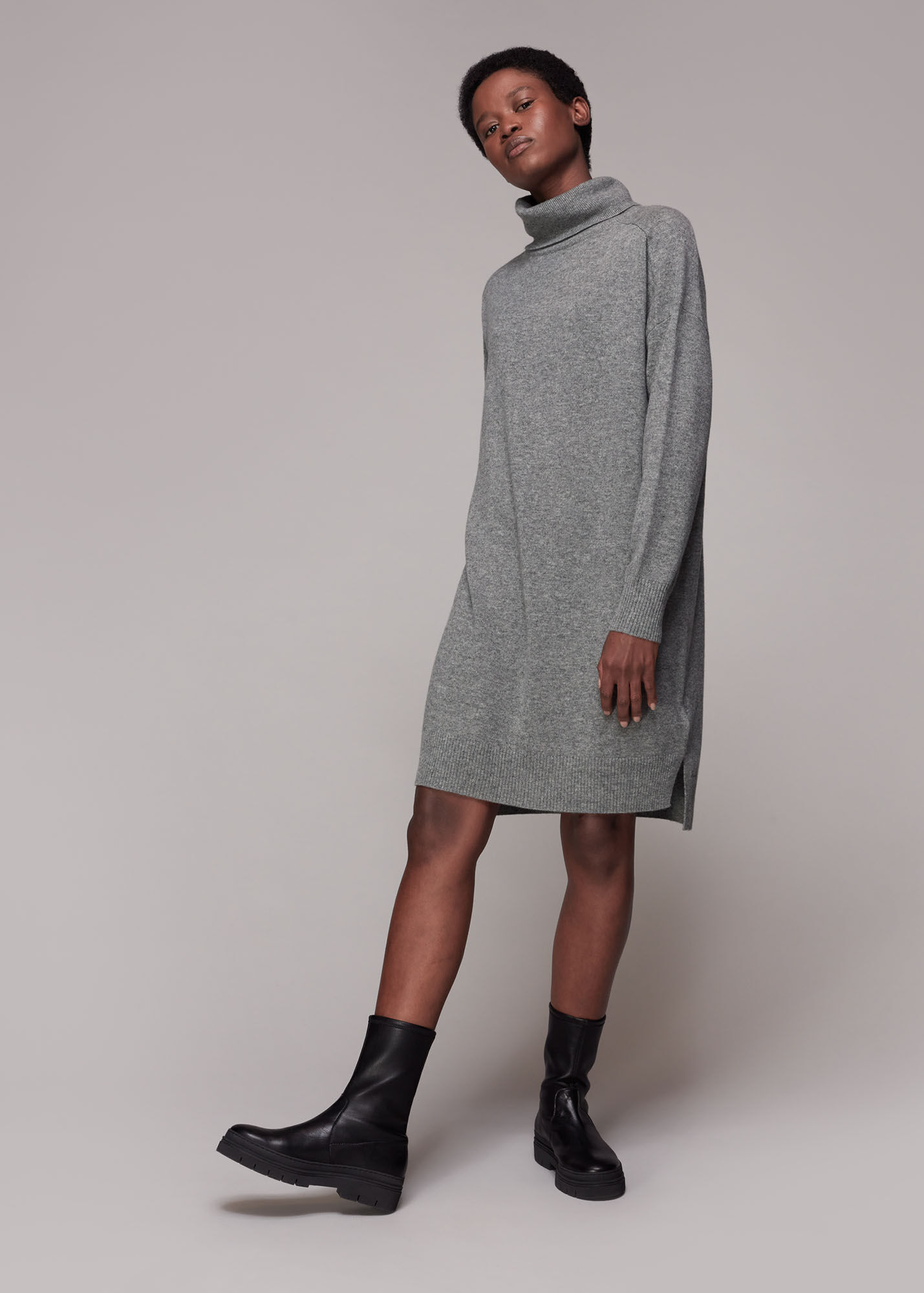Grey Cashmere Roll Neck Dress | WHISTLES