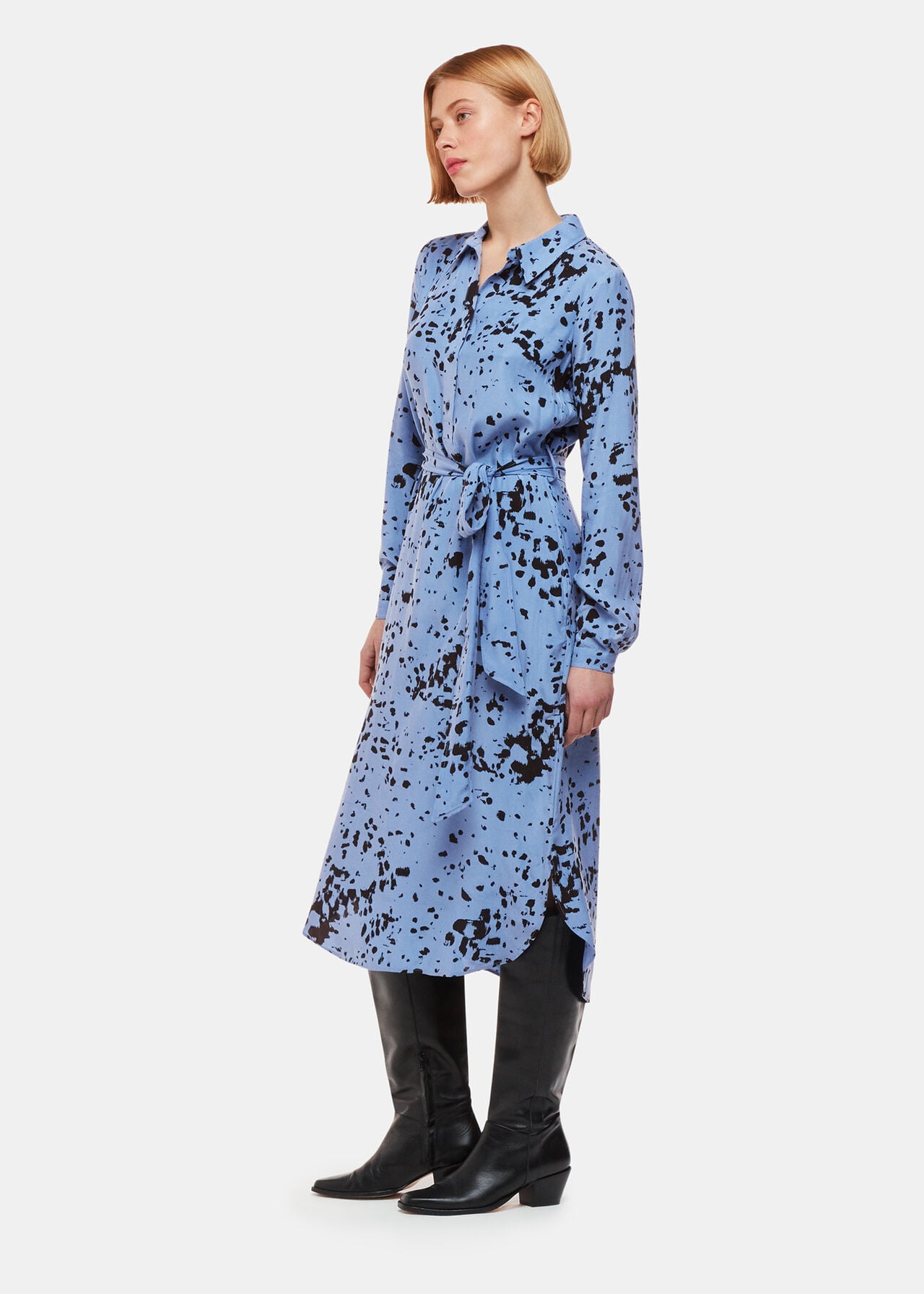 Blue/Multi Smudged Spot Print Imie Dress | WHISTLES