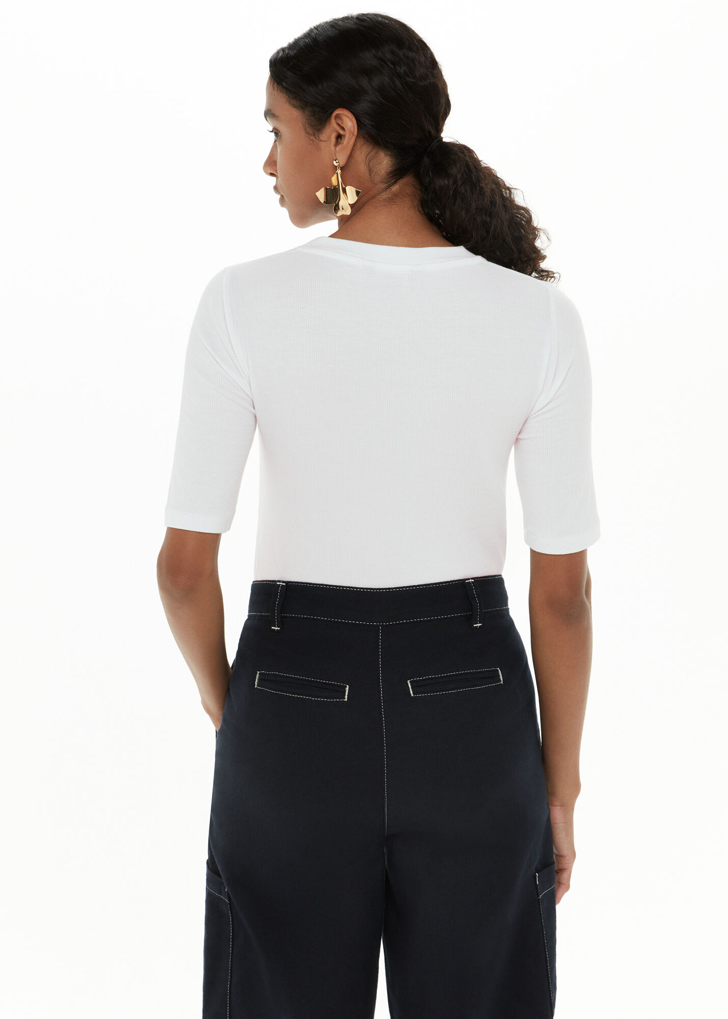 White Essential Ribbed T-Shirt | WHISTLES | Whistles UK