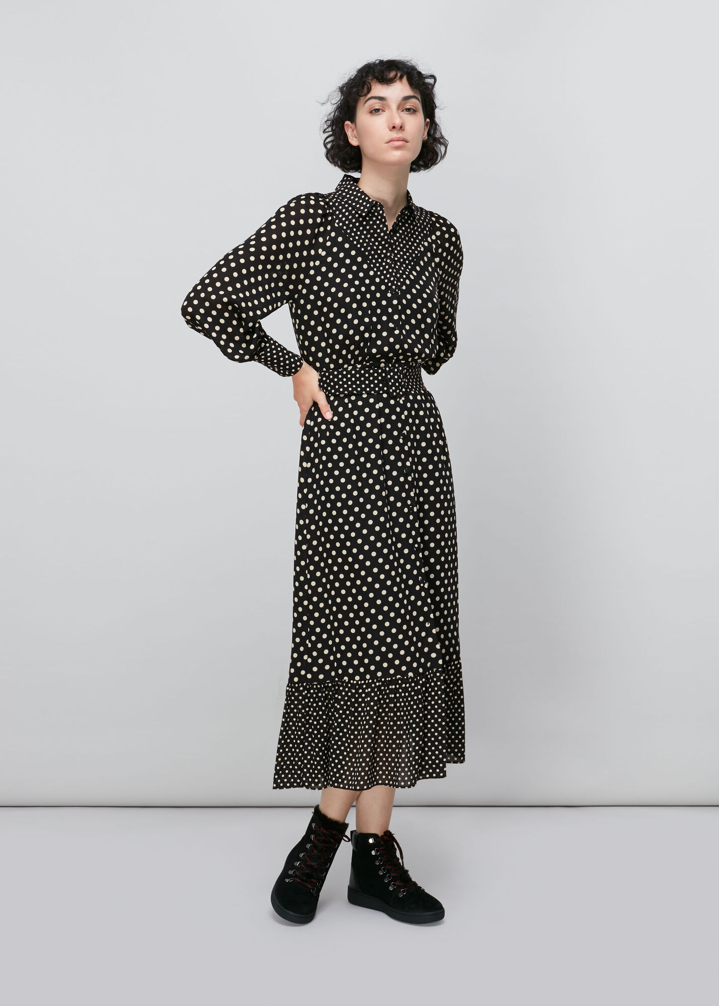 Black/White Spot Print Silk Shirt Dress | WHISTLES | Whistles UK