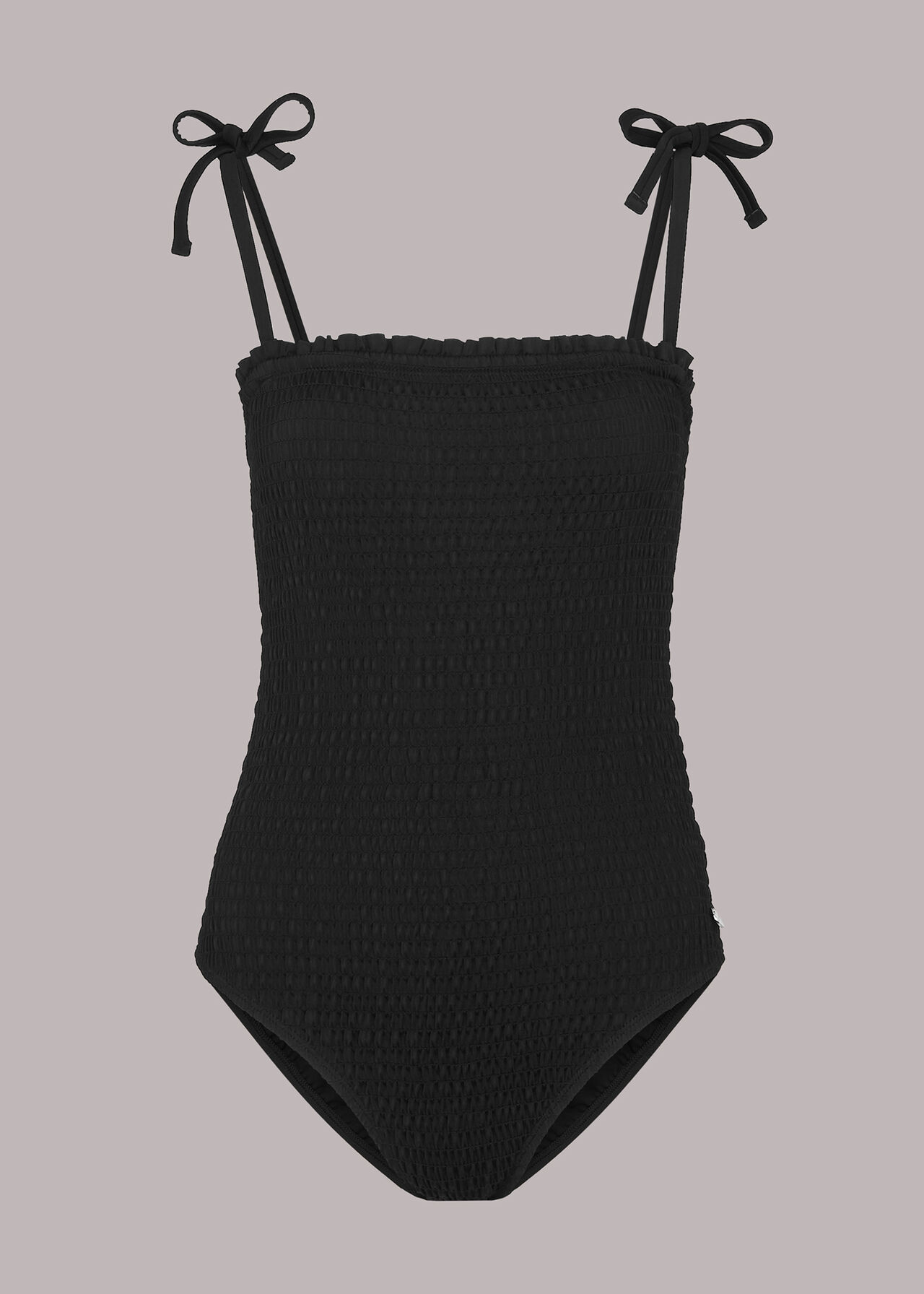 Black Shirred Tie Strap Swimsuit | WHISTLES | Whistles