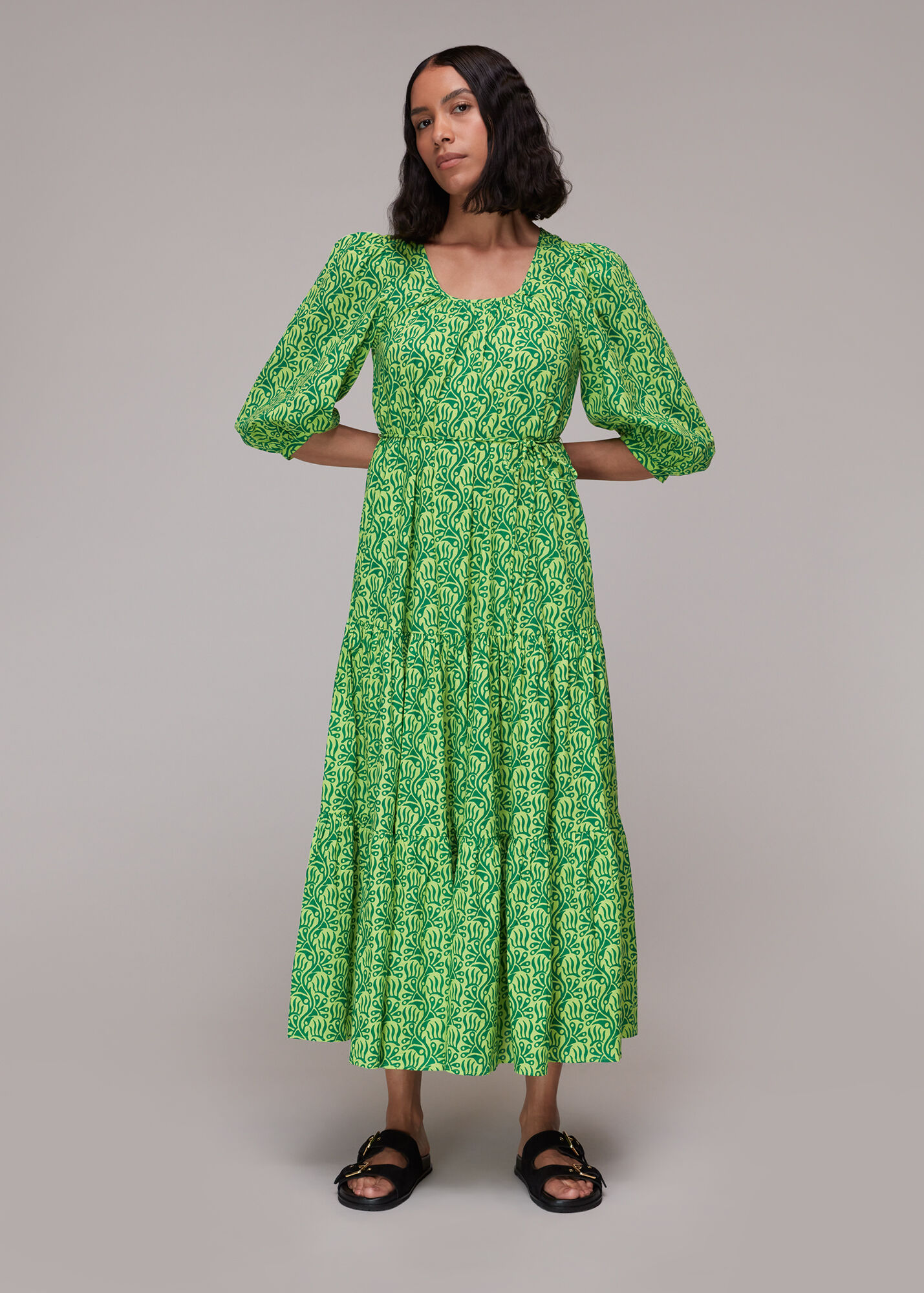 Green/Multi Climbing Vine Trapeze Dress | WHISTLES | Whistles UK