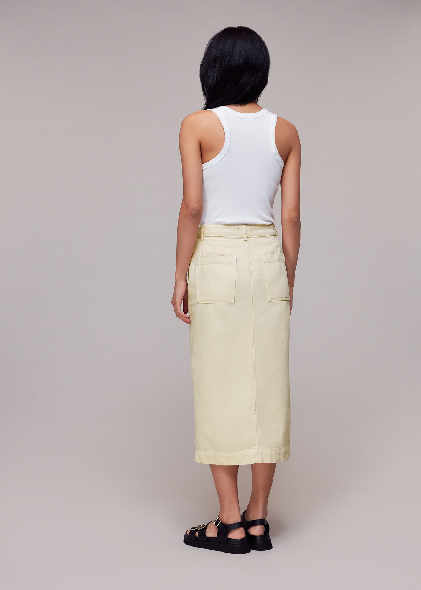 Ivory/Multi Flo Denim Midi Skirt | WHISTLES | Whistles UK