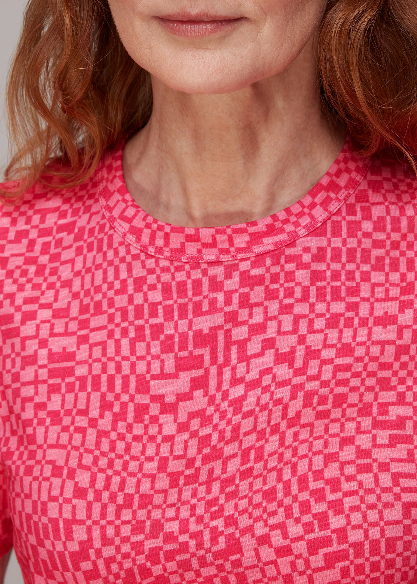 Pink/Multi Checkerboard Printed Emily Tee | WHISTLES