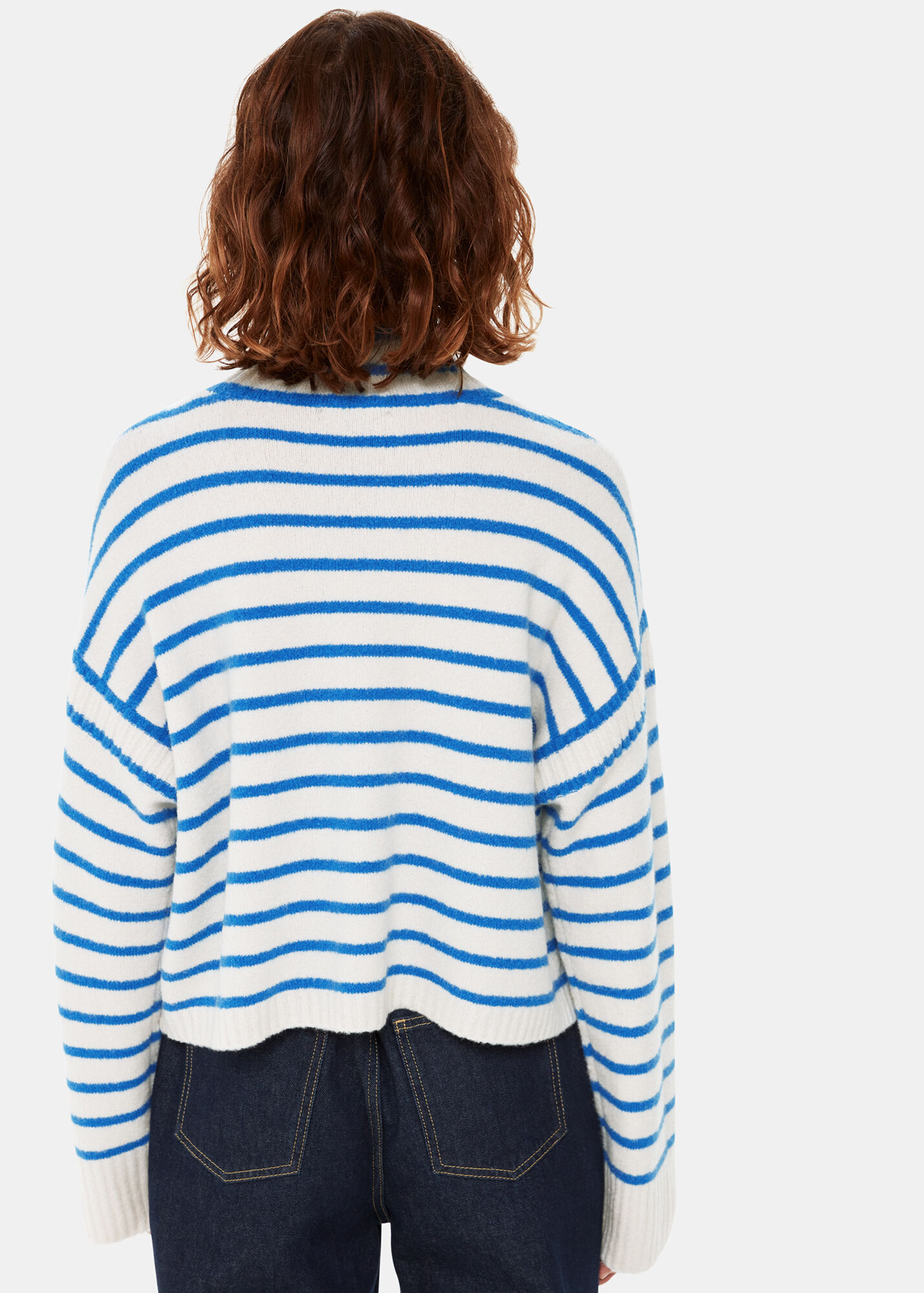 Blue/Multi Stripe Rib Detail Funnel Knit | WHISTLES | Whistles UK