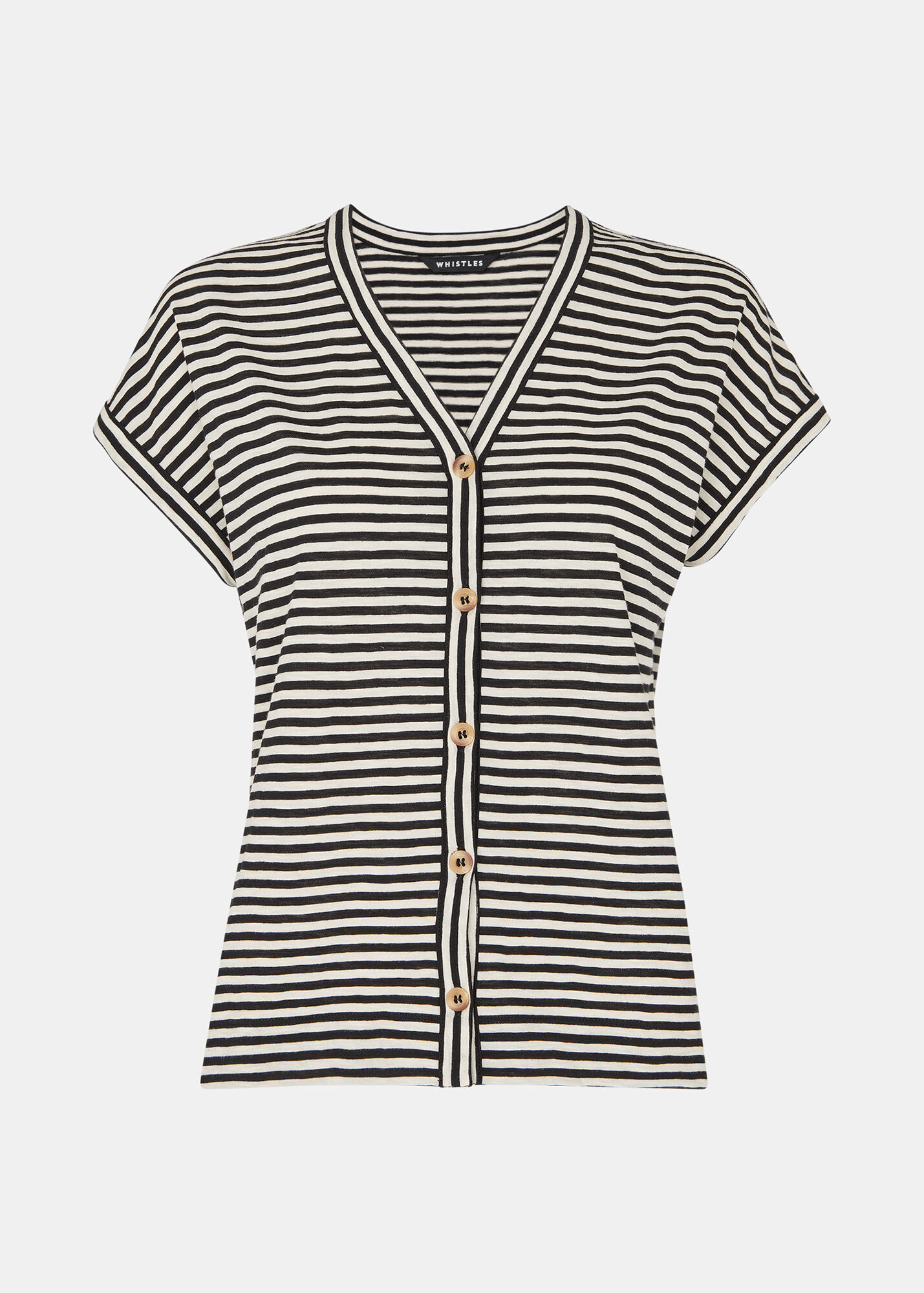 Black/Multi Jilly Stripe Button Top | WHISTLES | Whistles UK