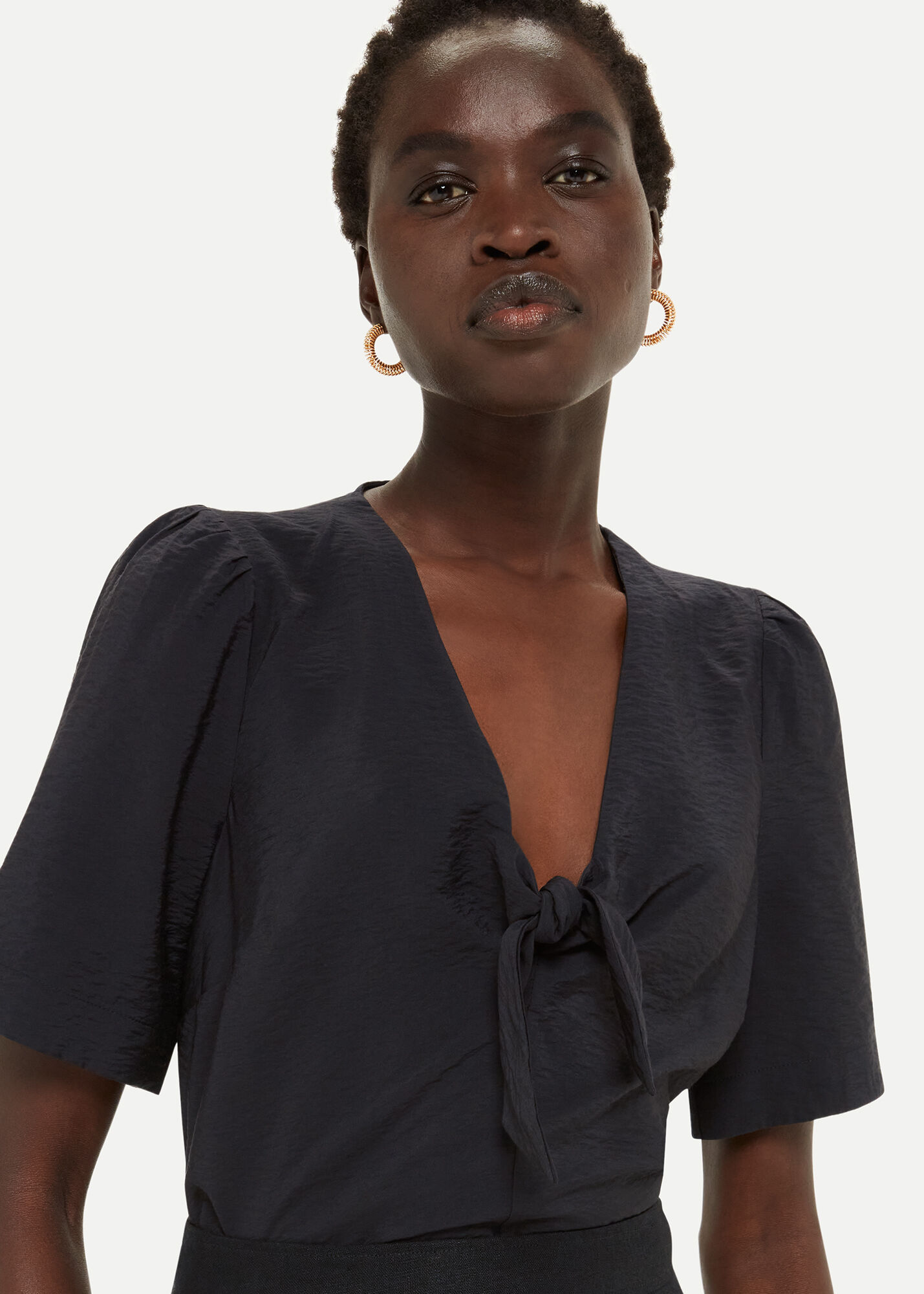 Black Nicola Bow Front Top | WHISTLES | Whistles UK