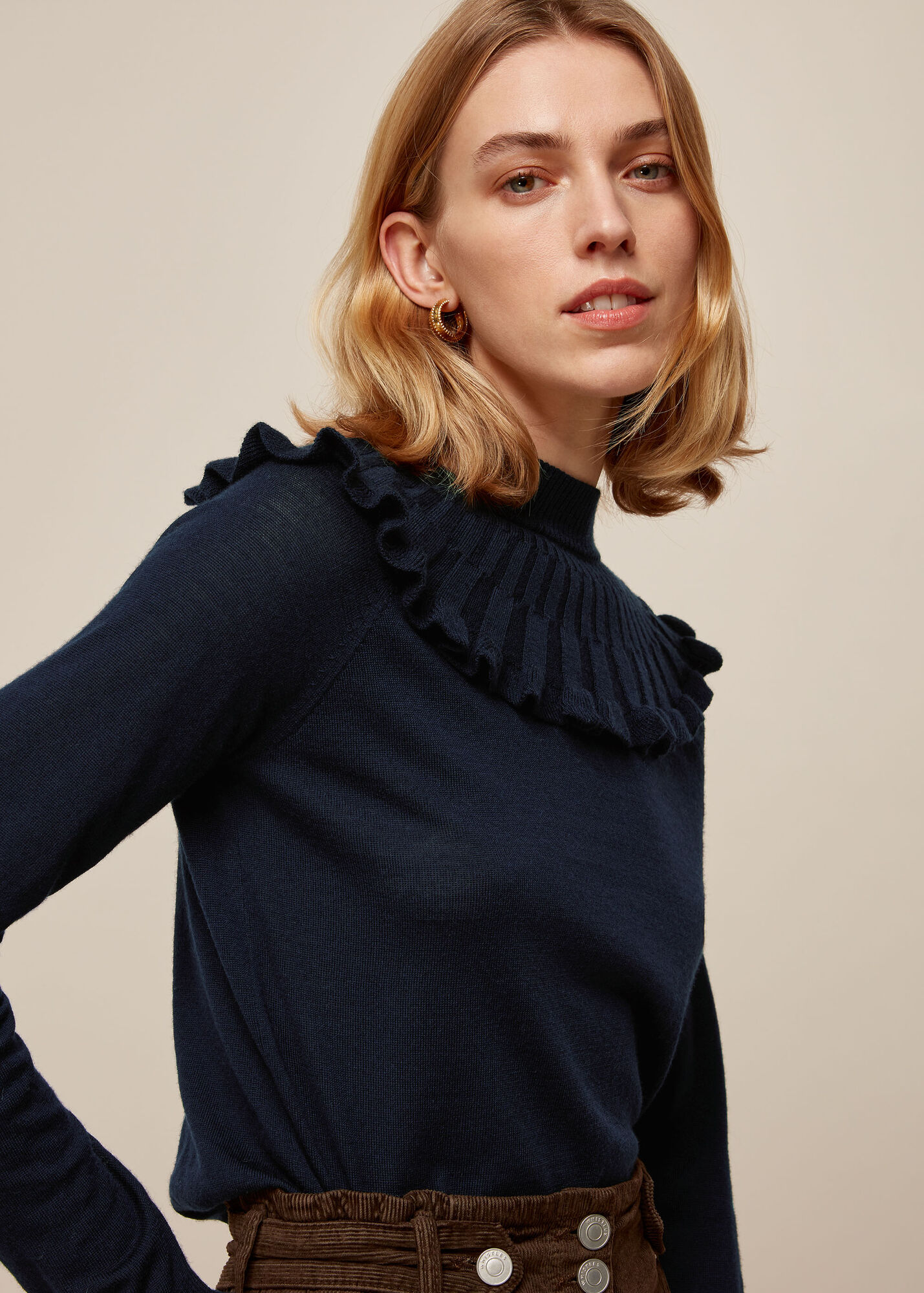 Navy Frill Fine Merino Wool Knit | WHISTLES