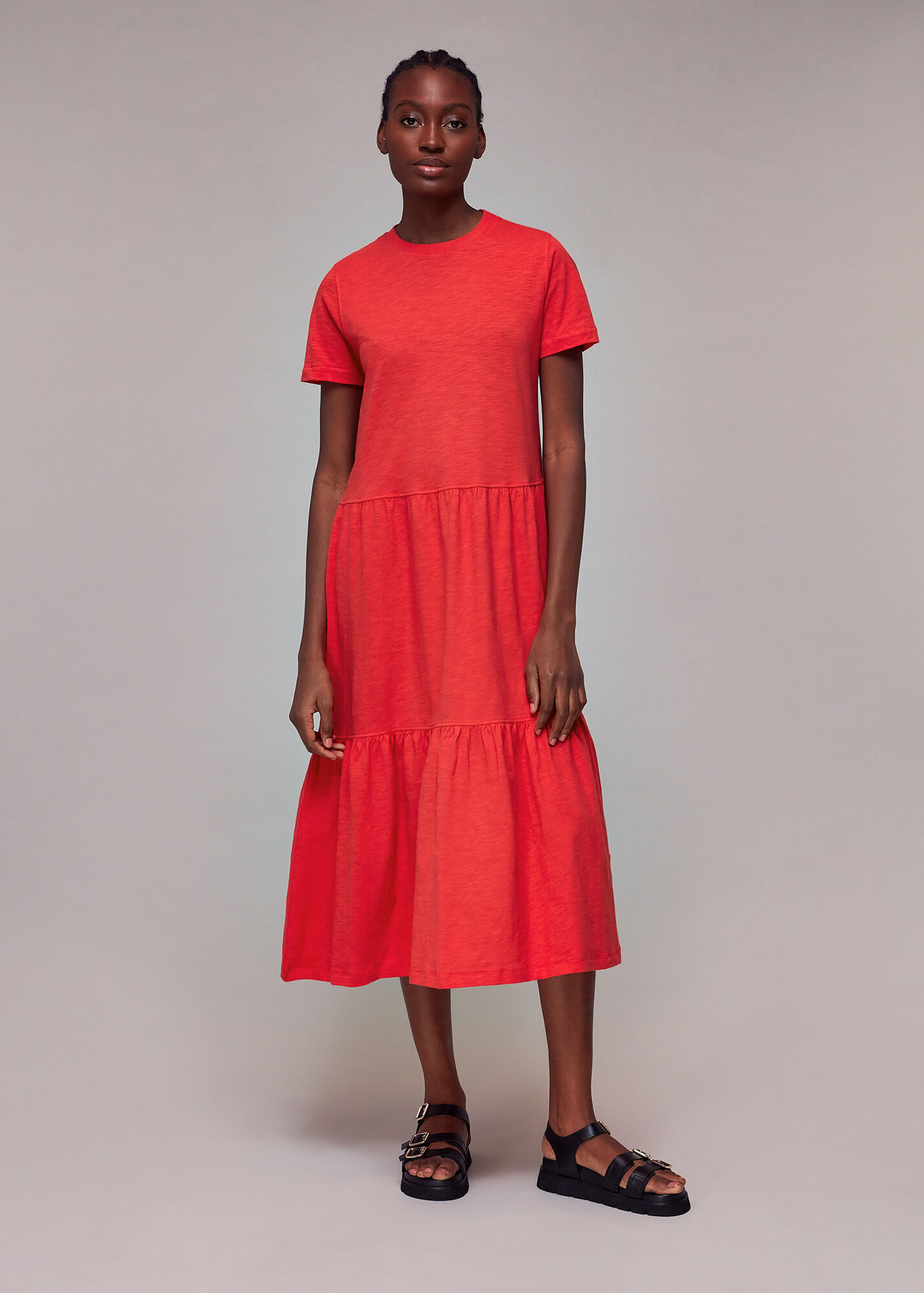 Red Tiered Jersey Midi Dress | WHISTLES | Whistles UK