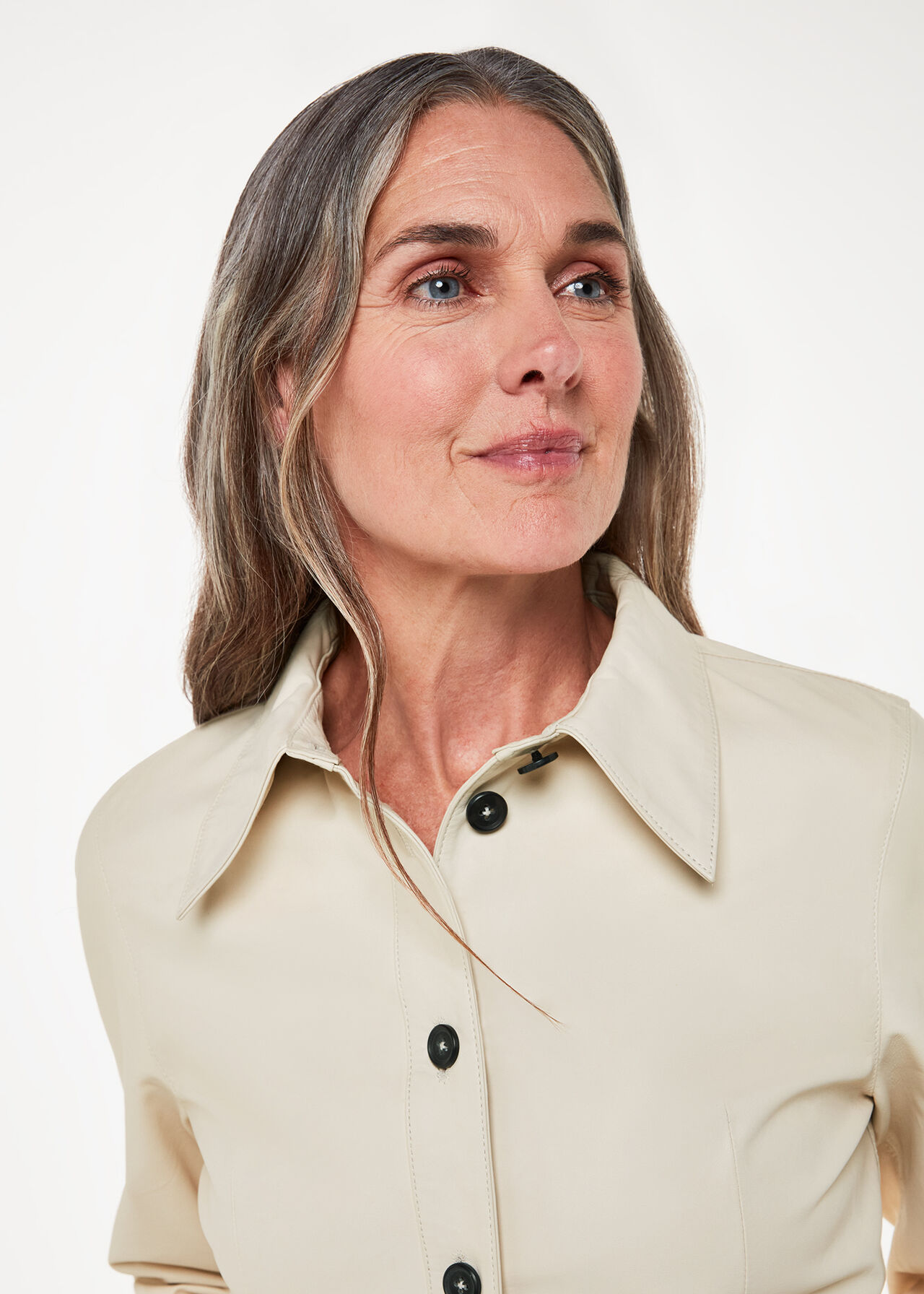 Ivory/Multi Kelly Slim Leather Shirt | WHISTLES