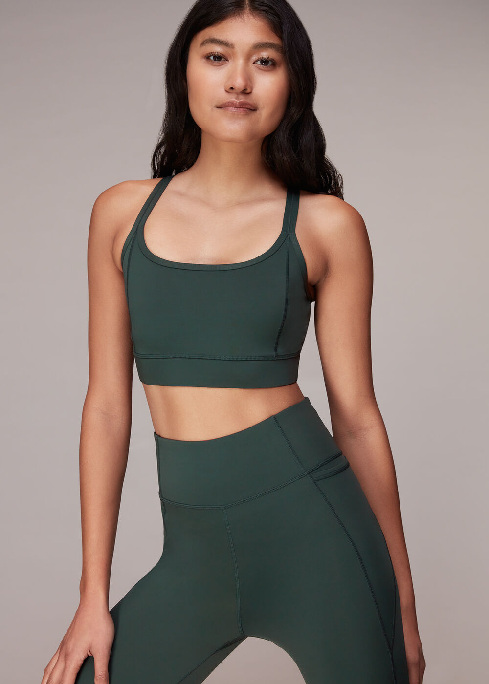 Khaki Cross Back Sports Bra | WHISTLES | Whistles US