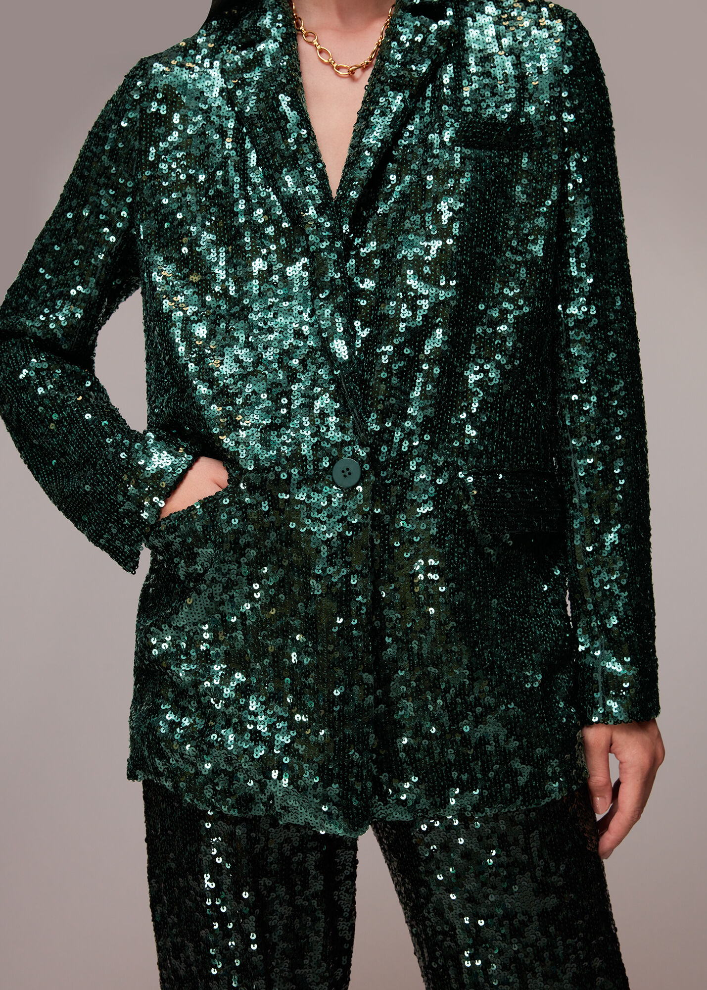 Dark Green Sequin Single Breasted Blazer | WHISTLES