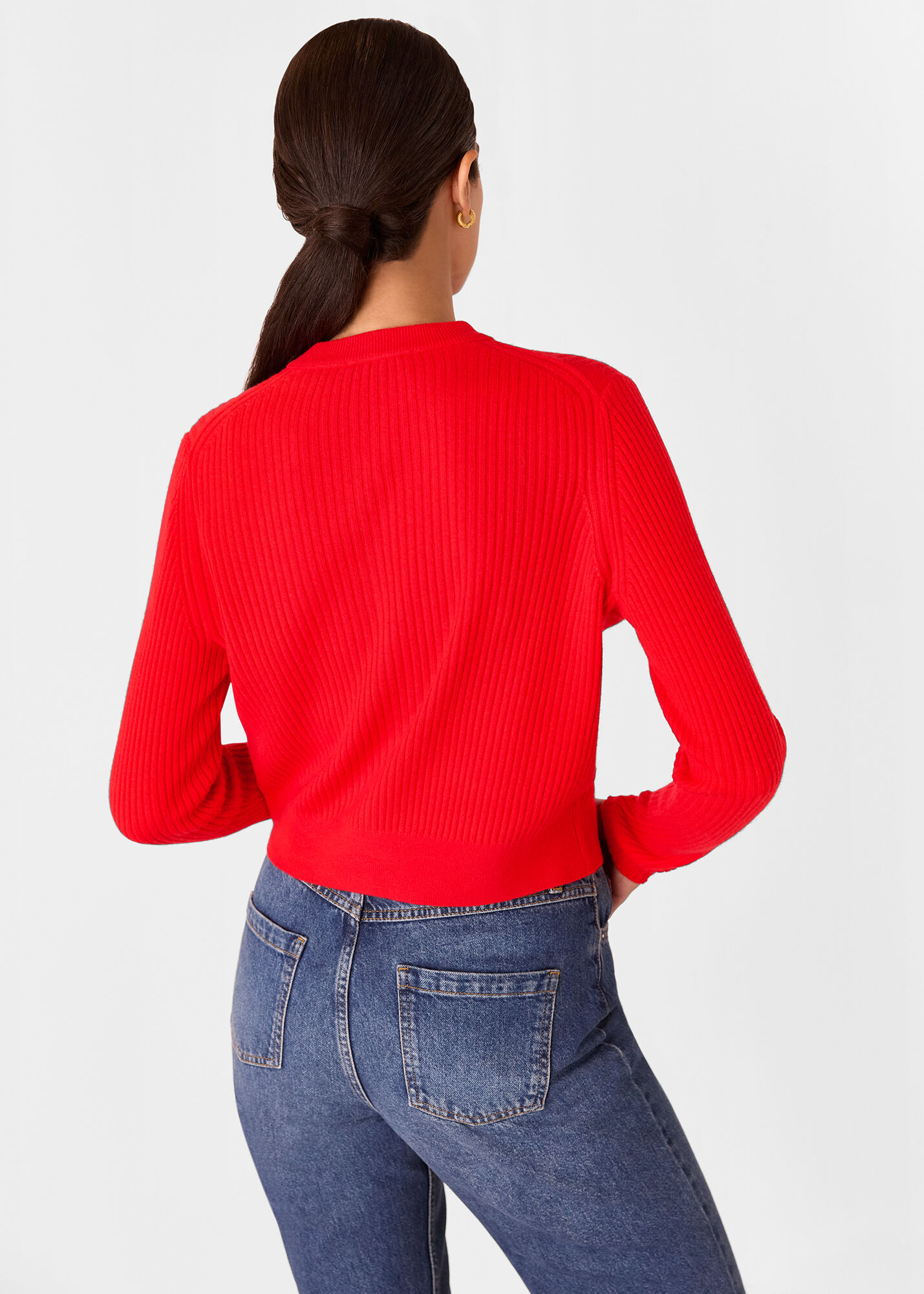 Red Jasmine Ribbed Cardigan | WHISTLES | Whistles UK