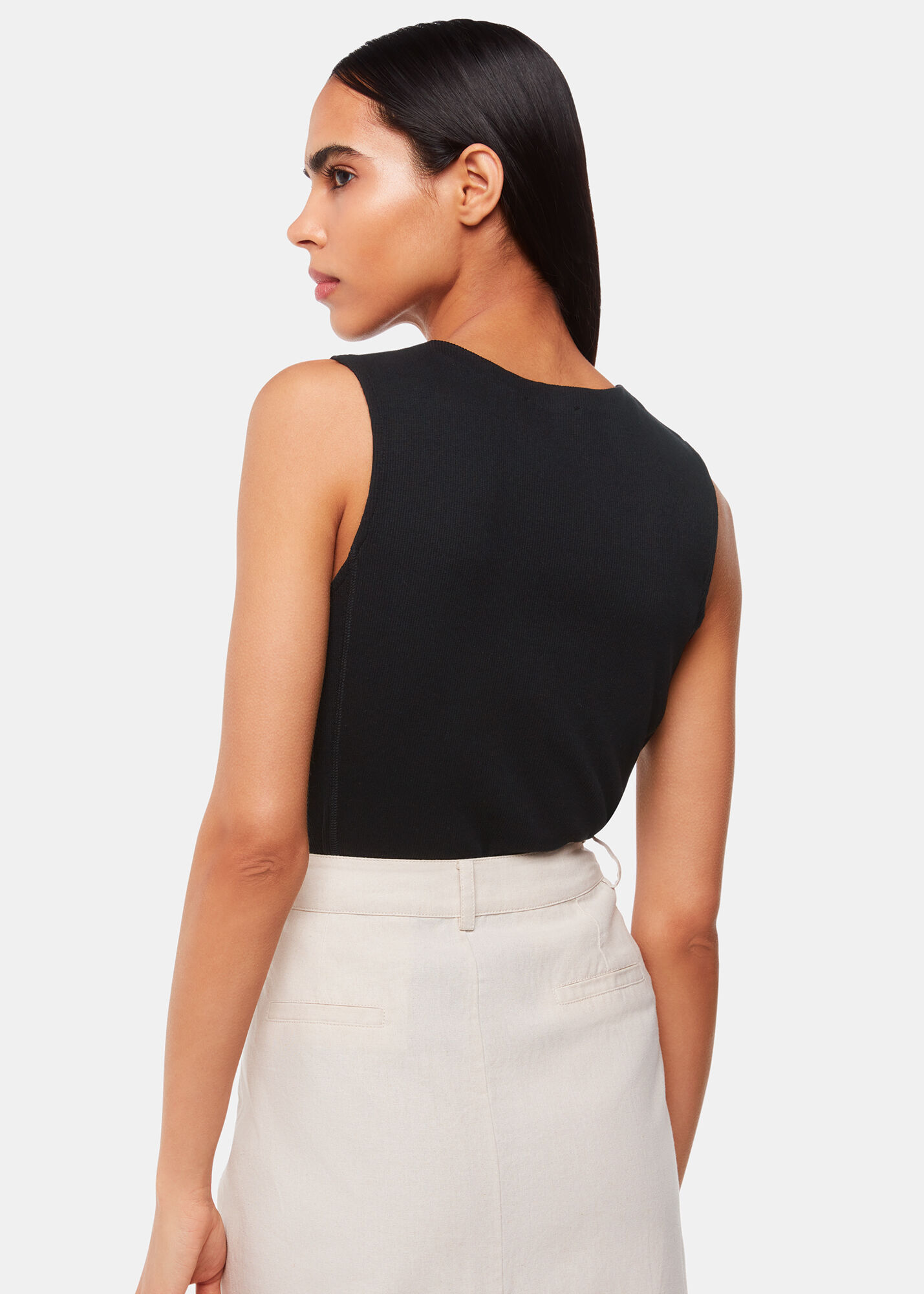 Black High Neck Rib Detail Tee | WHISTLES | Whistles UK
