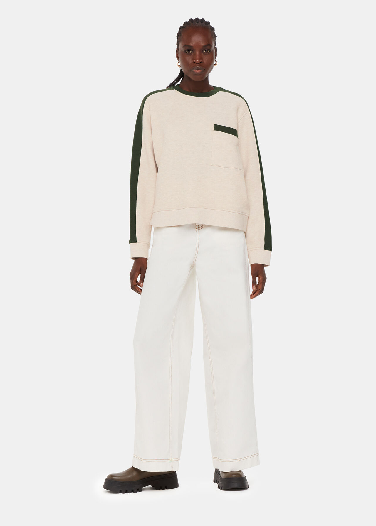 Khaki/Multi Colourblock Sweat | WHISTLES