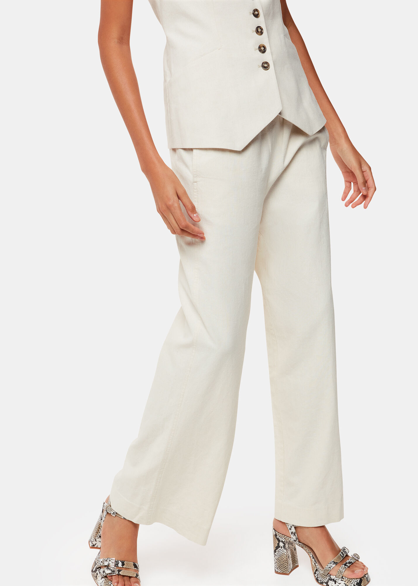 Oatmeal Lindsey Linen Blend Trouser | WHISTLES | Whistles UK