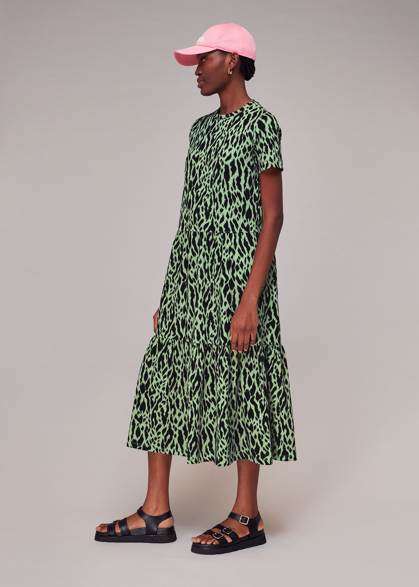 Green/Multi Zebra Tiered Jersey Dress | WHISTLES | Whistles UK