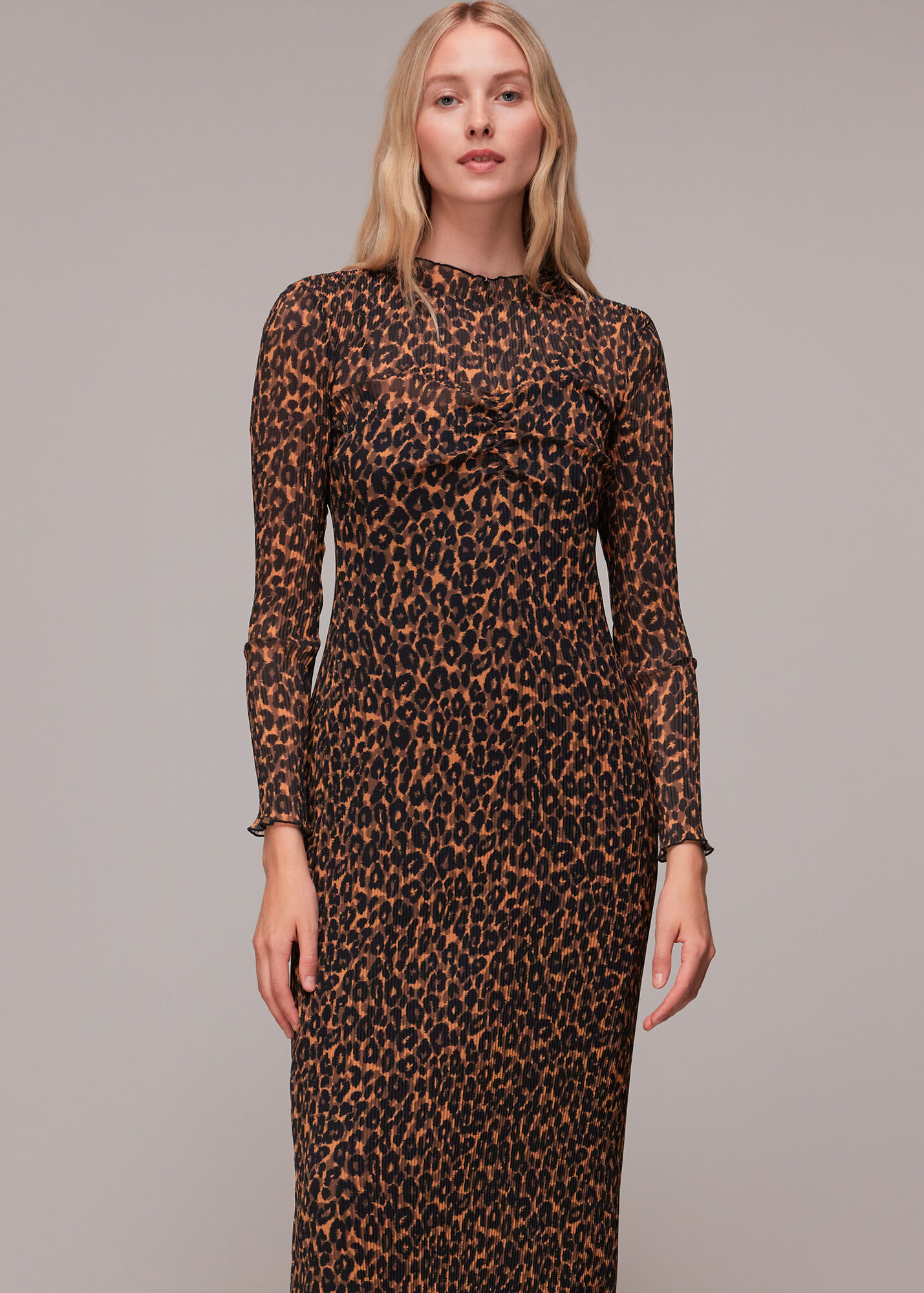 Leopard Plisse Midi Dress | Whistles UK